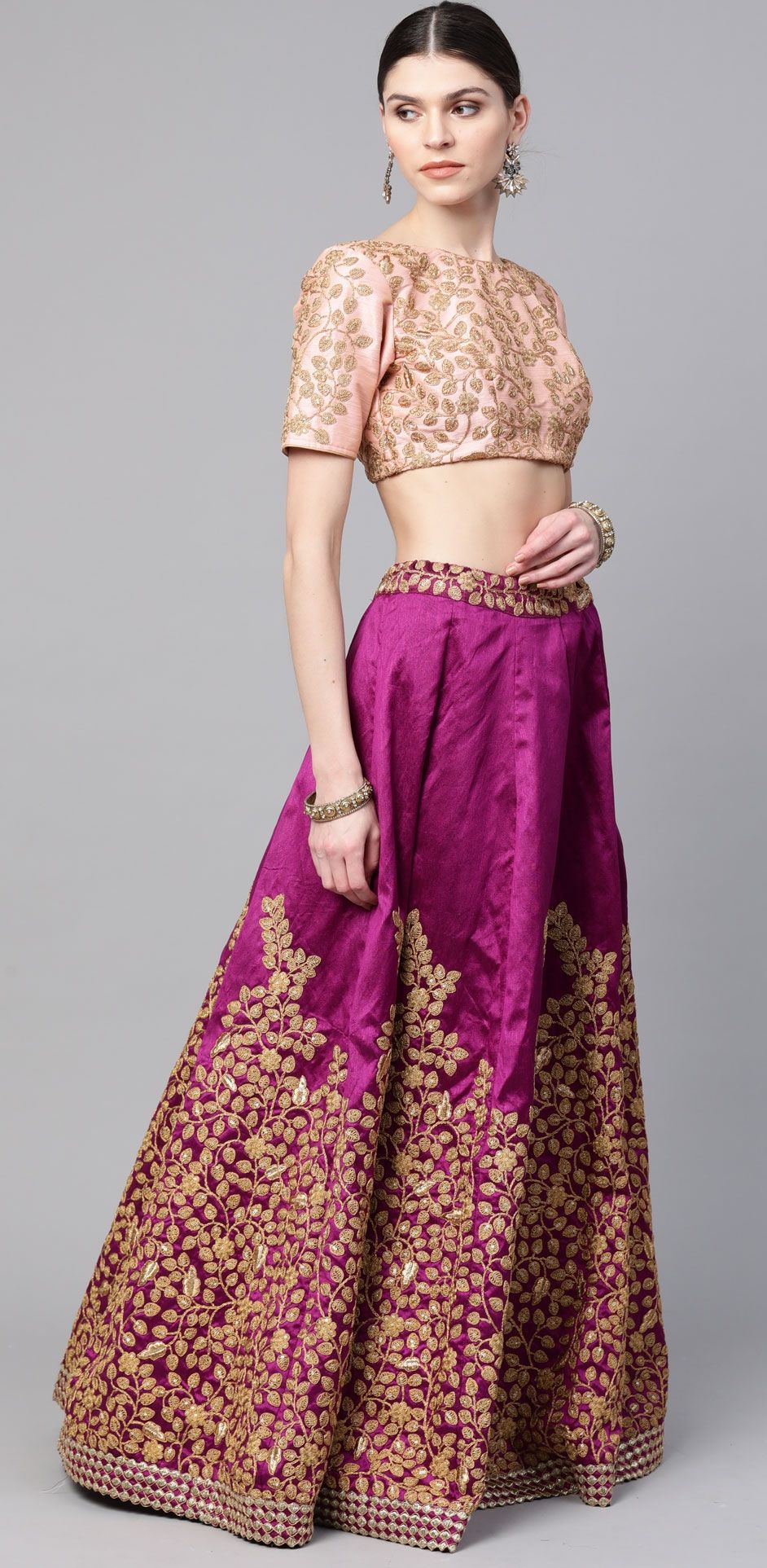 Mehendi Sangeet Pink and Majenta color Raw Silk fabric Lehenga : 1513992