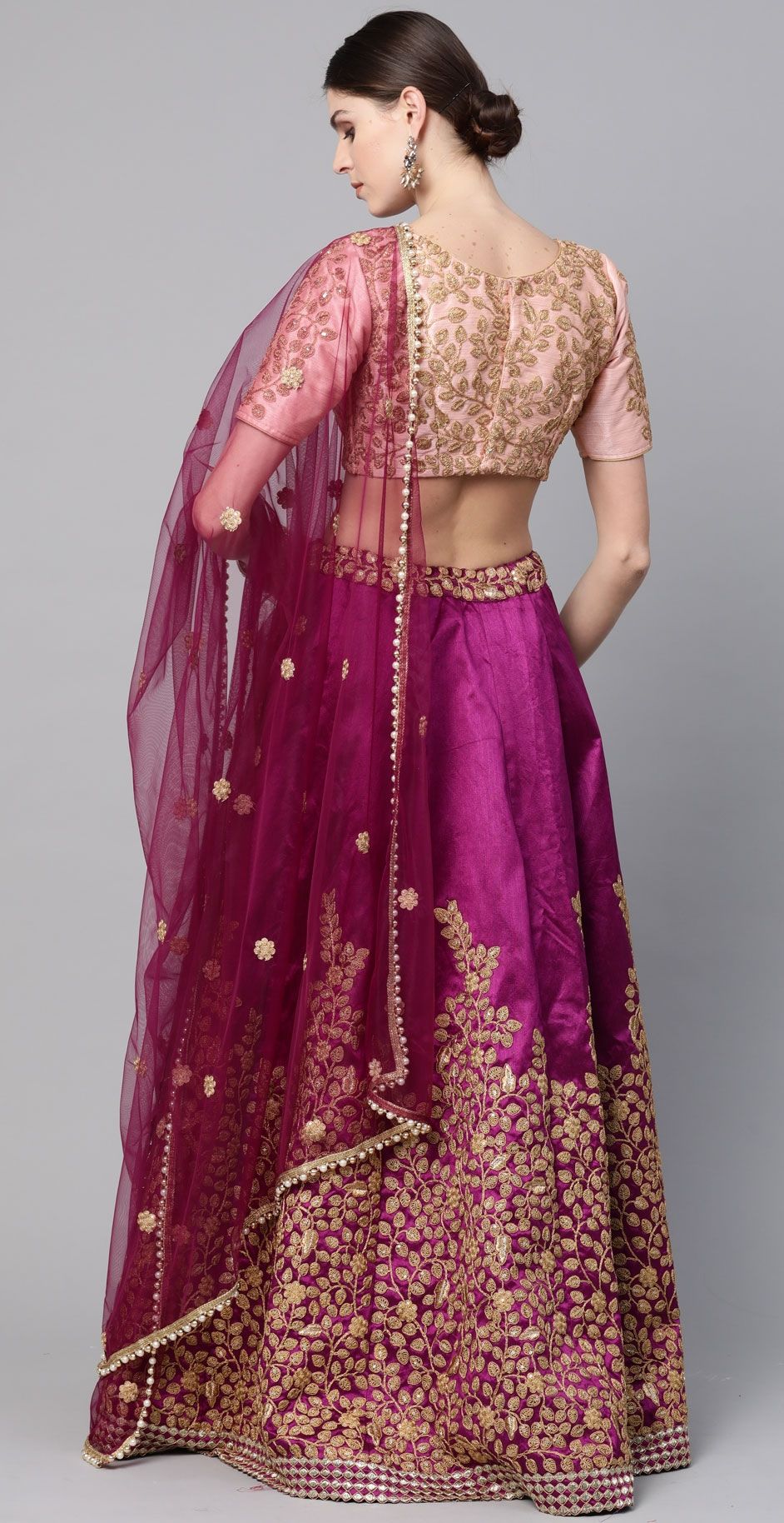 Mehendi Sangeet Pink and Majenta color Raw Silk fabric Lehenga : 1513992