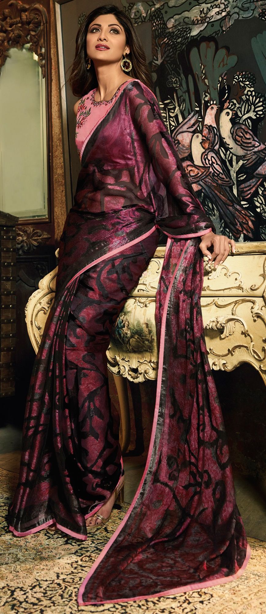 1542780: Bollywood Multicolor color Brasso fabric Saree