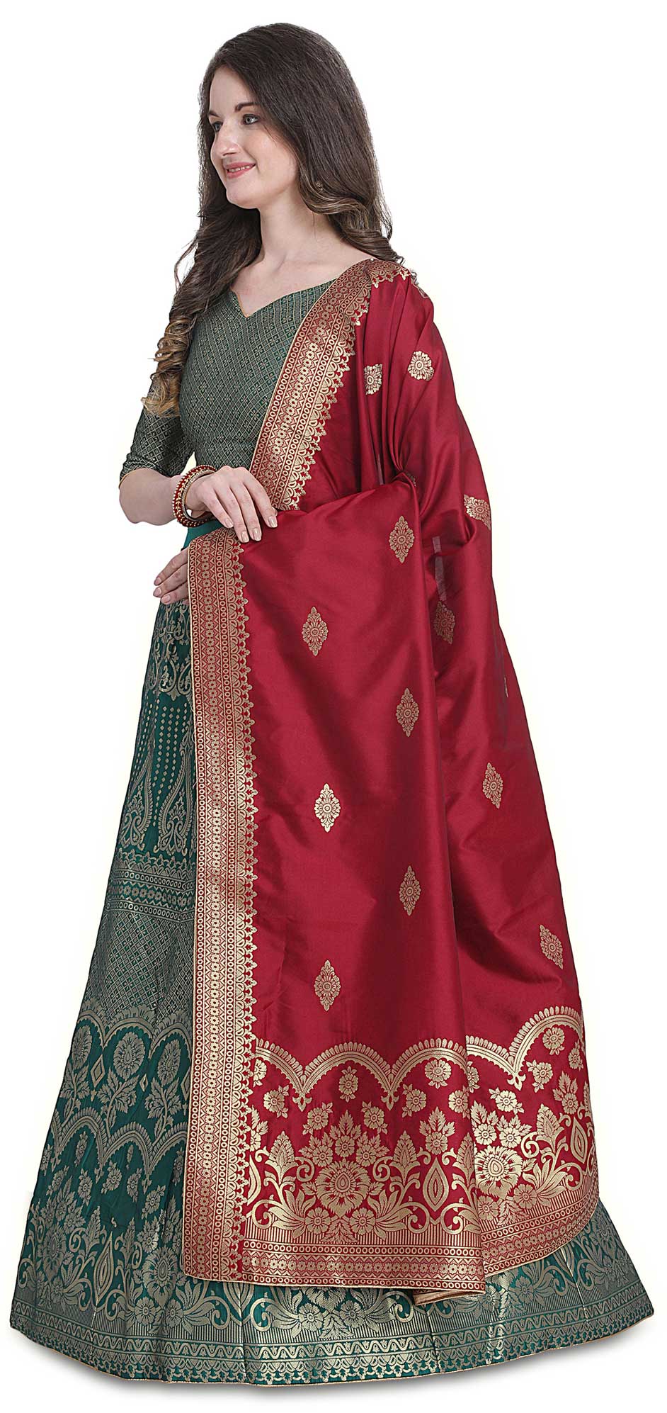 Festive Green color Jacquard fabric Lehenga : 1672179