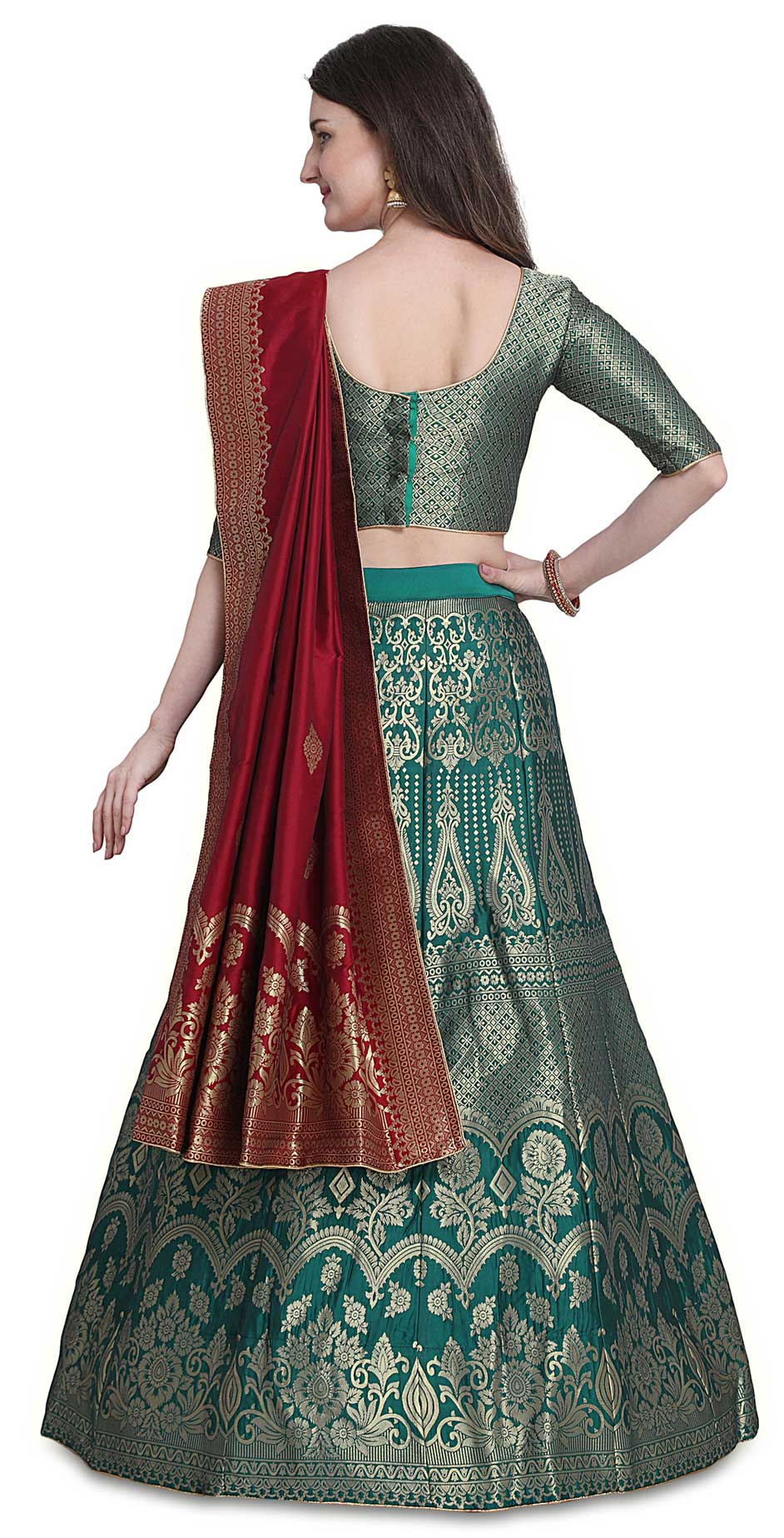 Festive Green color Jacquard fabric Lehenga : 1672179