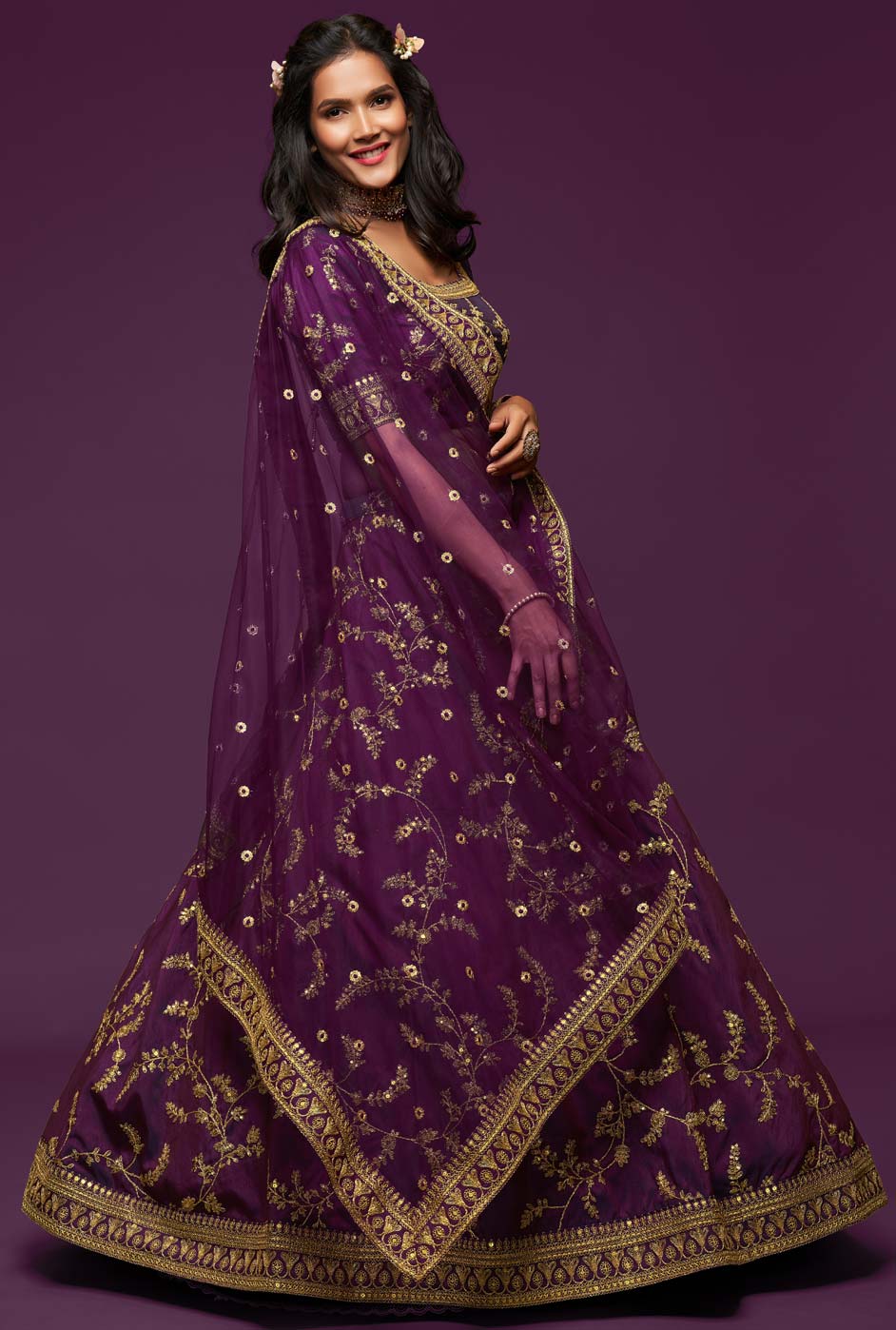 Engagement, Festive, Wedding Purple and Violet color Art Silk fabric ...