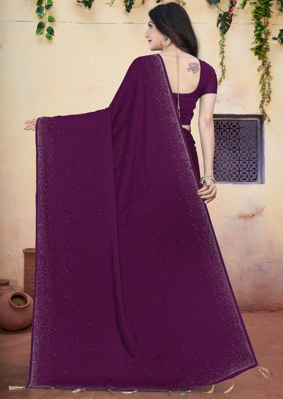 Traditional Purple and Violet color Satin Silk, Silk fabric Saree : 1787895