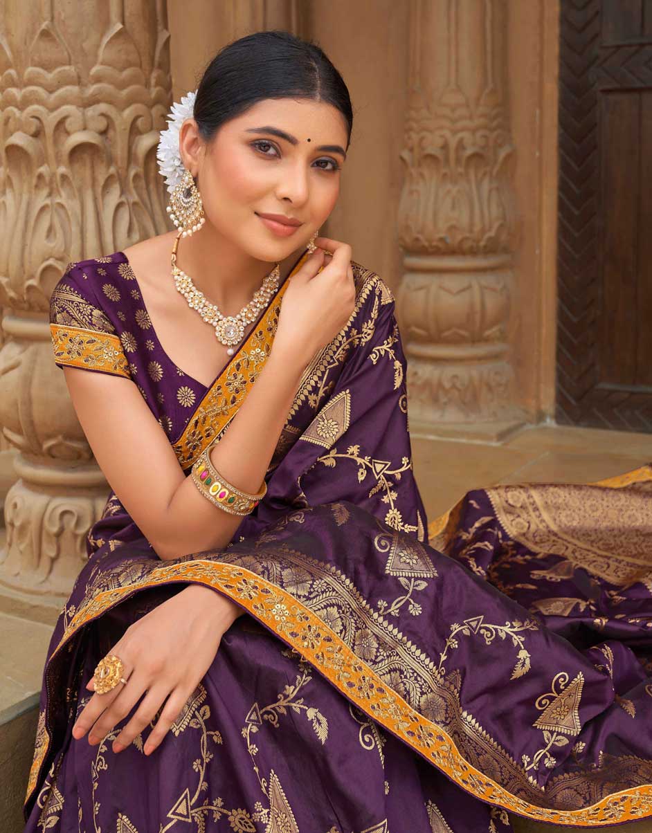 Traditional, Wedding Purple and Violet color Banarasi Silk, Silk fabric ...