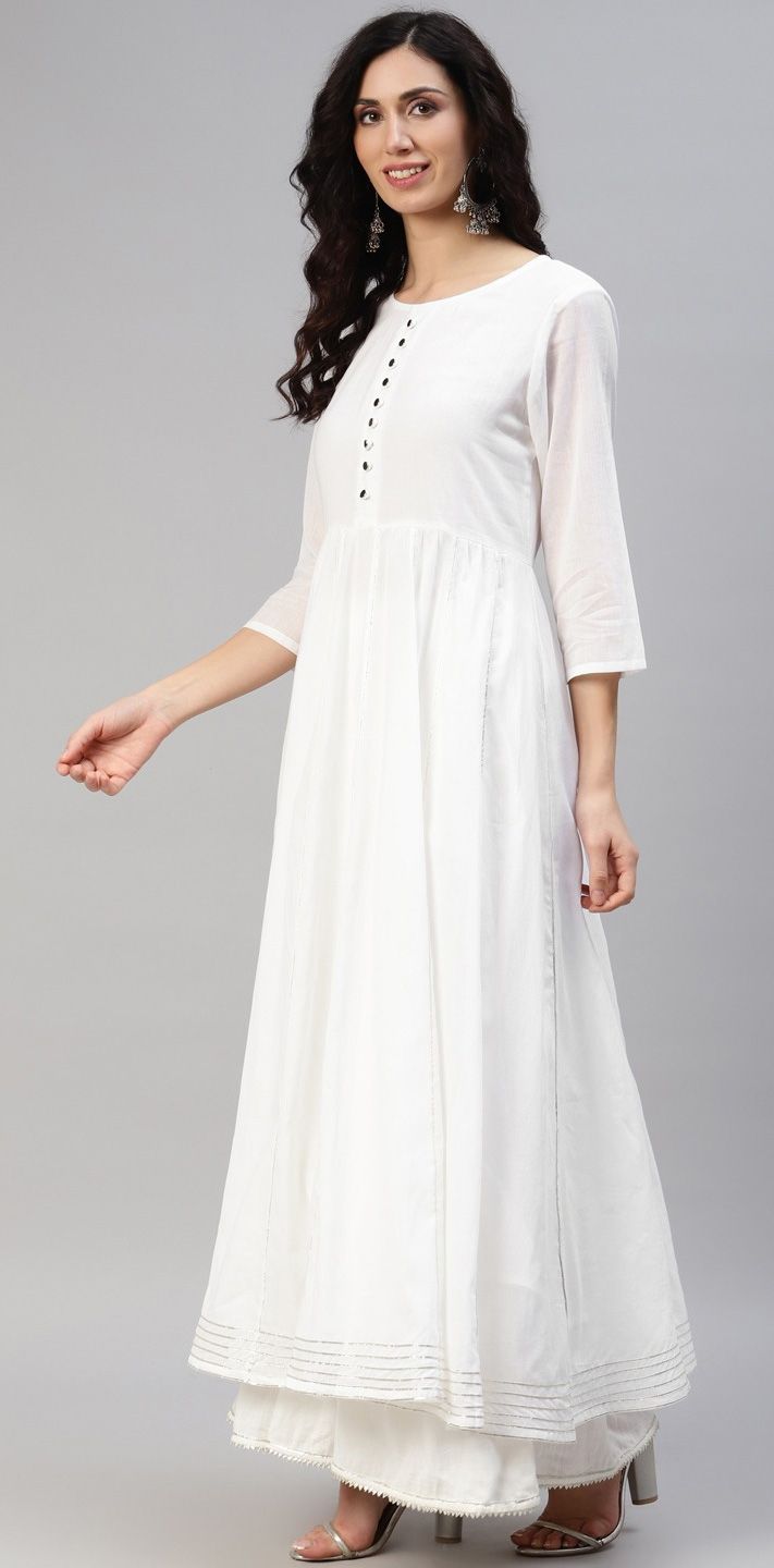 Party Wear White and Off White color Malmal fabric Kurti : 1842158