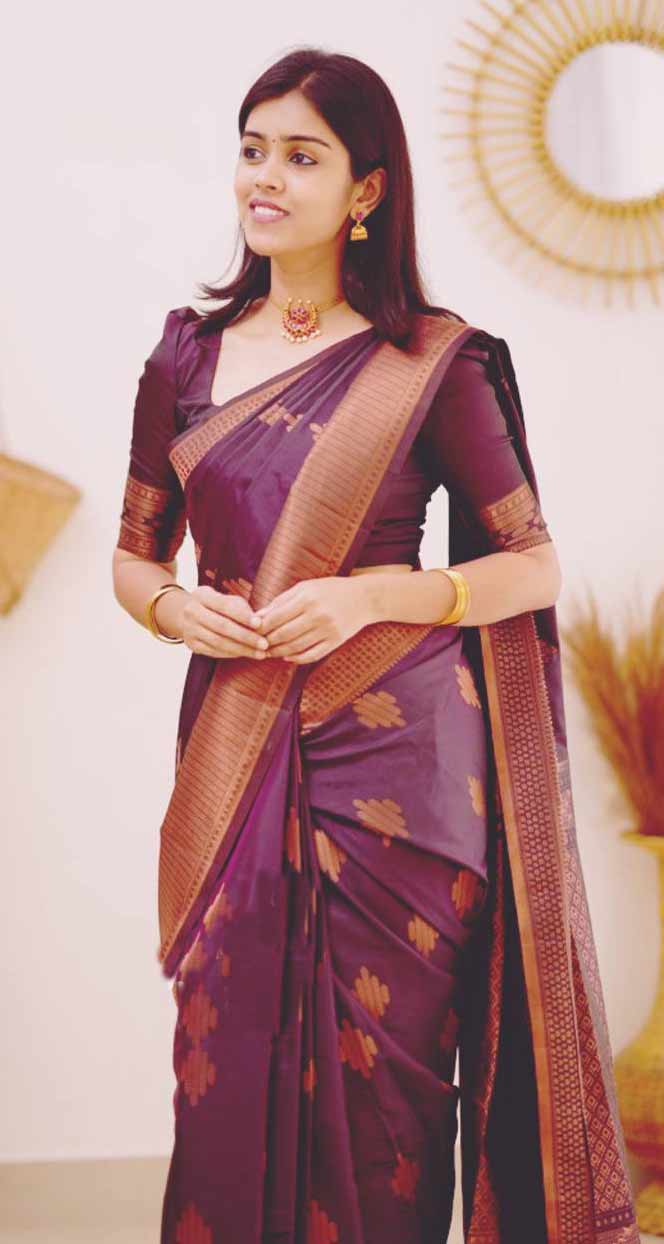 Festive, Traditional Purple and Violet color Banarasi Silk fabric Saree ...