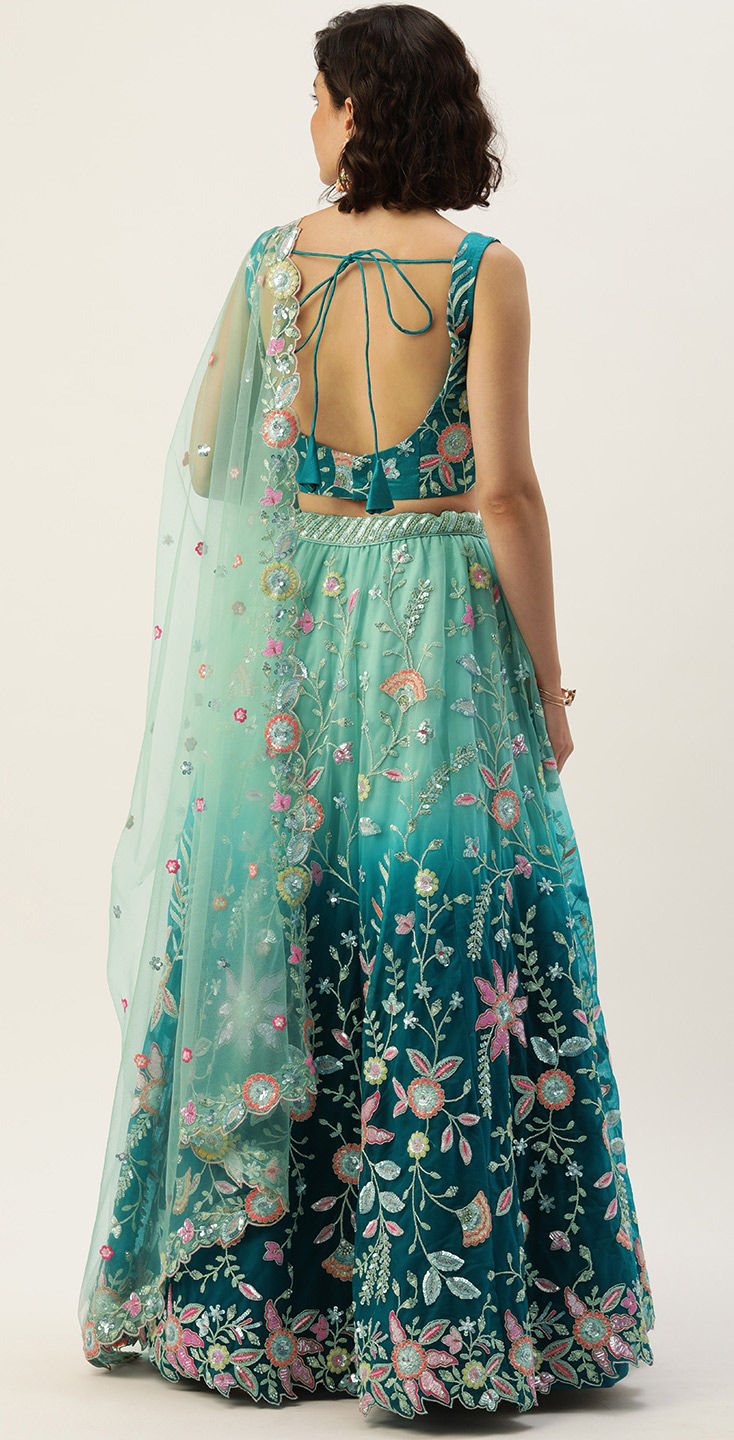 Reception, Wedding Blue color Net fabric Lehenga : 1854496