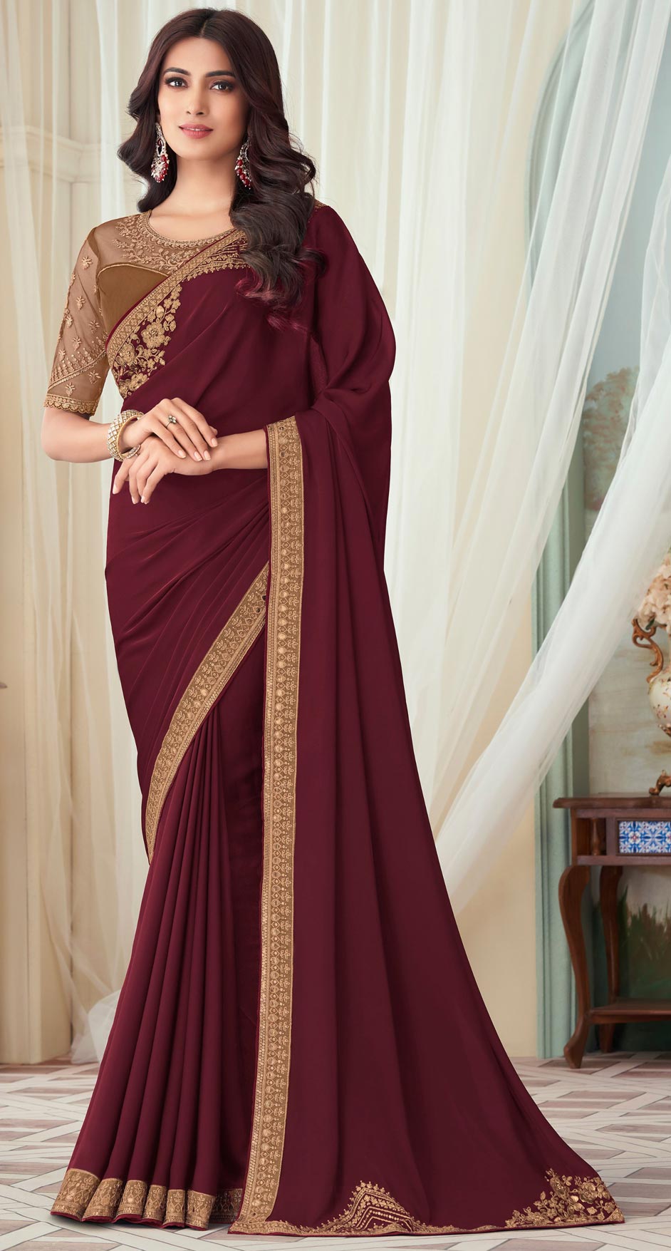 Traditional, Wedding Red and Maroon color Art Silk, Silk fabric Saree ...