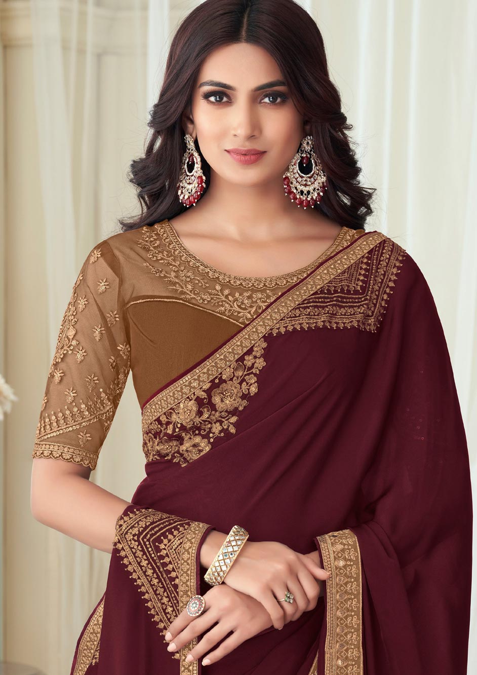 Traditional, Wedding Red and Maroon color Art Silk, Silk fabric Saree : 1865560