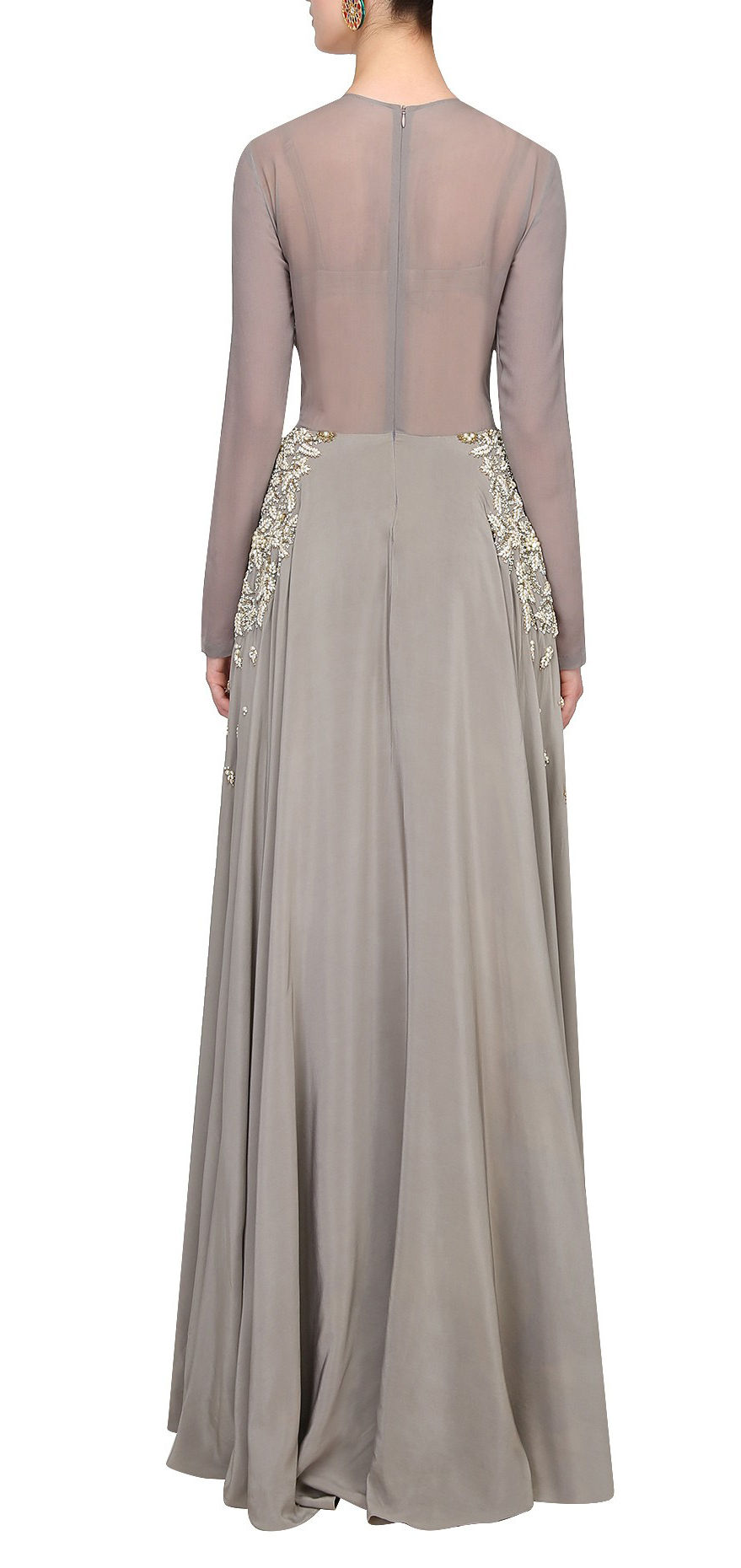 Designer, Reception Black and Grey color Georgette fabric Gown : 1879997