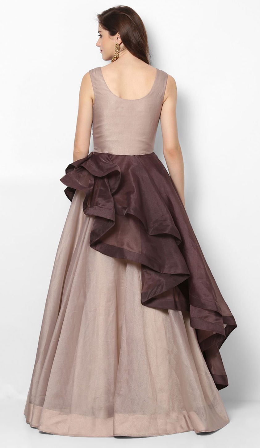 Designer, Mehendi Sangeet, Reception Beige and Brown color Organza Silk ...