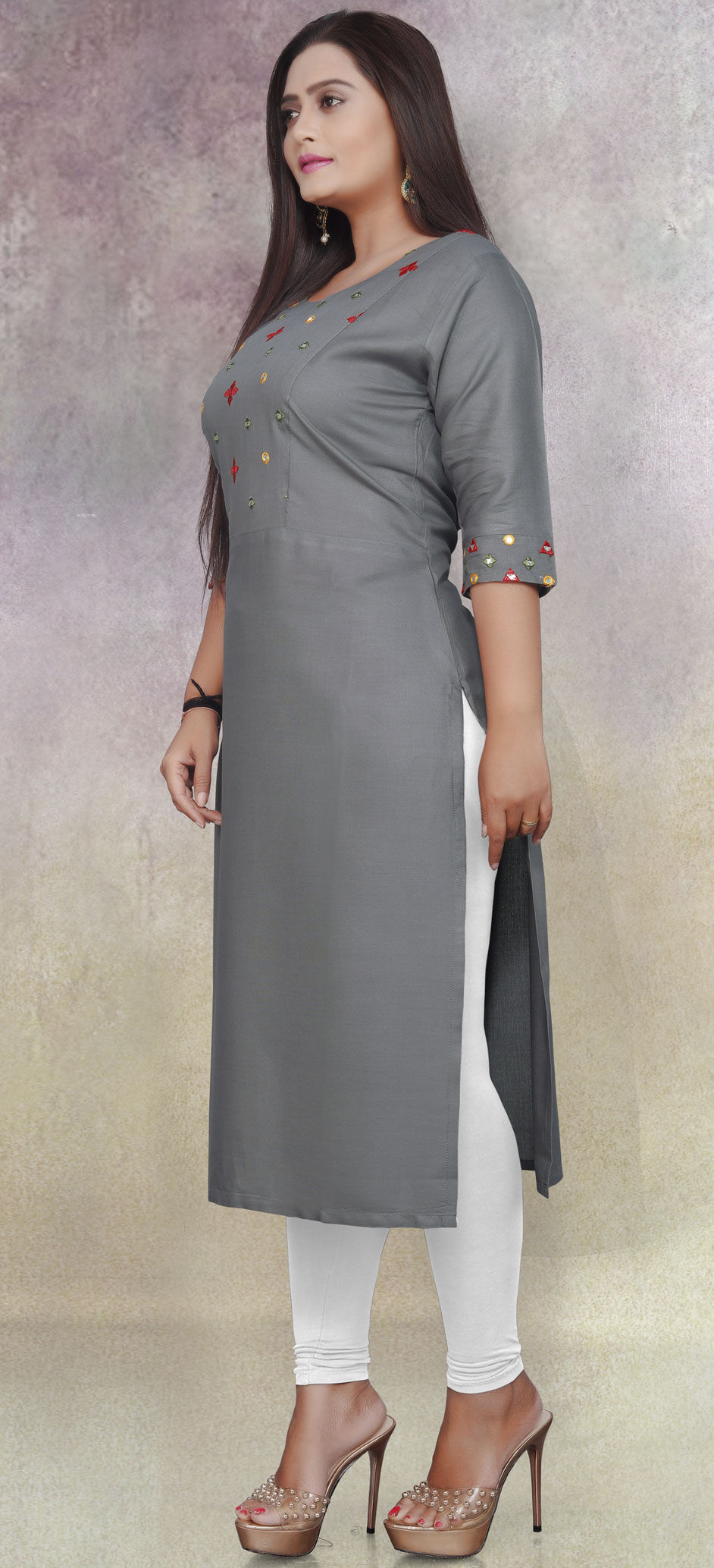Casual Black and Grey color Rayon fabric Kurti : 1881949
