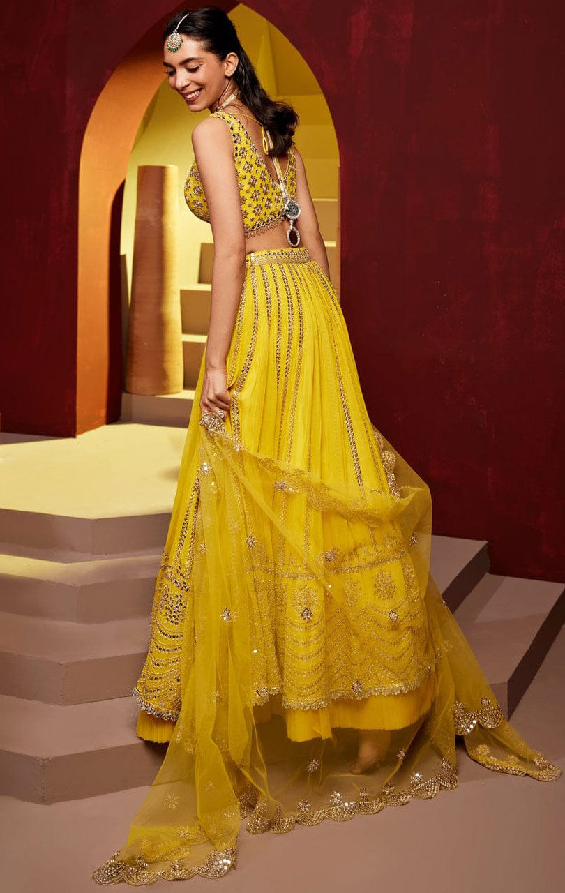Designer, Mehendi Sangeet, Wedding Yellow color Faux Georgette fabric ...