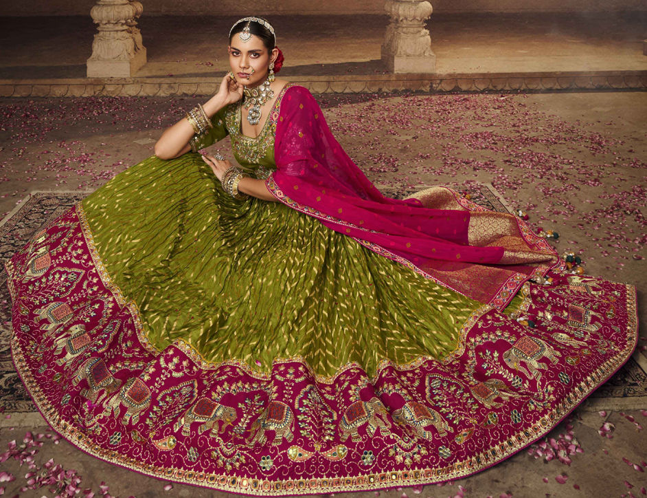 Bridal, Reception, Wedding Green color Viscose fabric Lehenga : 1887029
