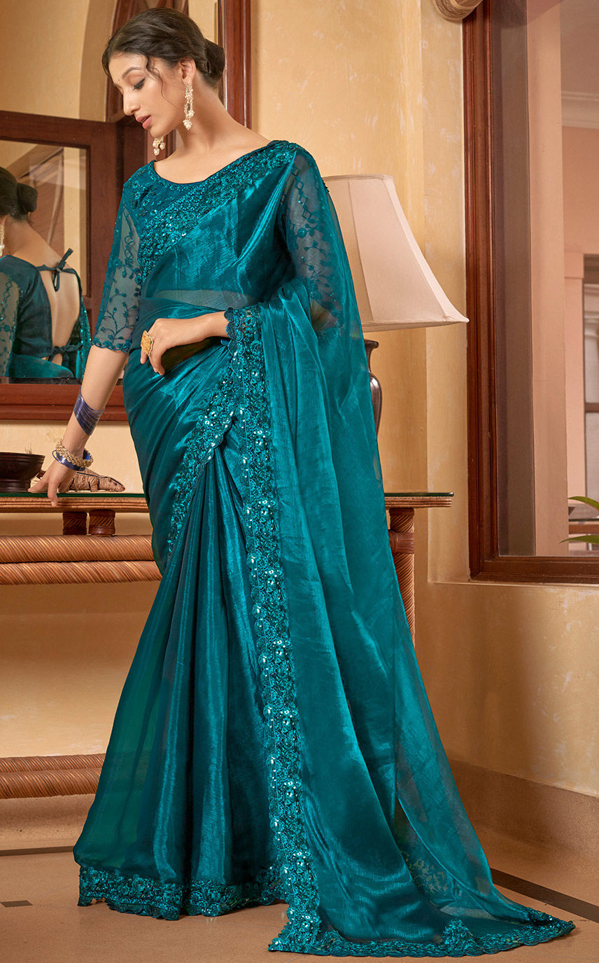 Party Wear, Reception Blue color Chiffon fabric Saree : 1890867