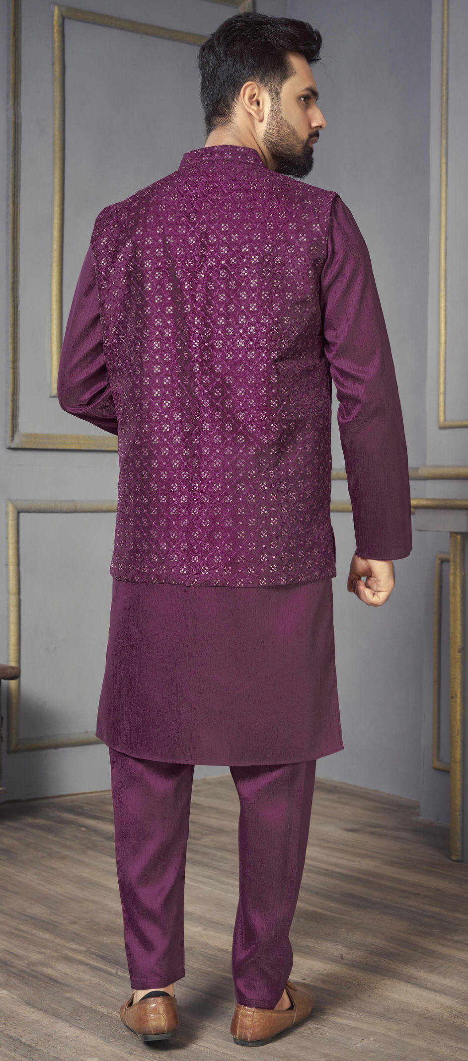 Party Wear Purple and Violet color Art Silk fabric Kurta Pyjama with ...