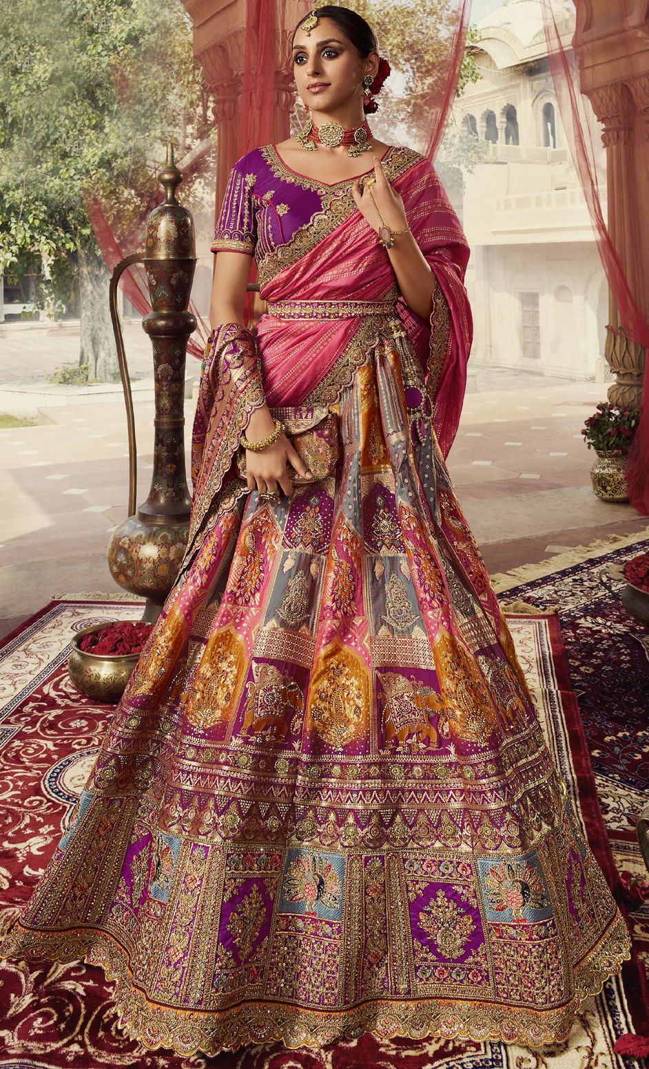Bridal, Wedding Multicolor color Silk fabric Lehenga : 1898706