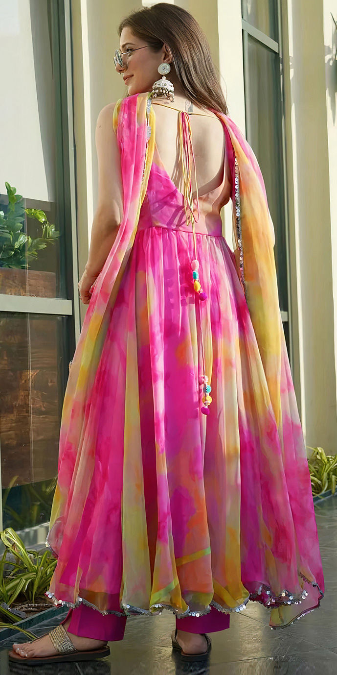 Festive, Party Wear, Reception Multicolor color Organza Silk fabric ...