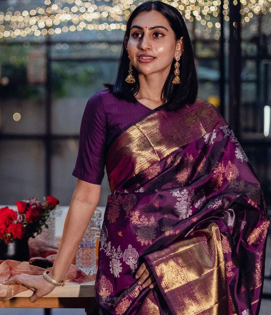 Reception, Traditional Purple and Violet color Banarasi Silk, Silk ...