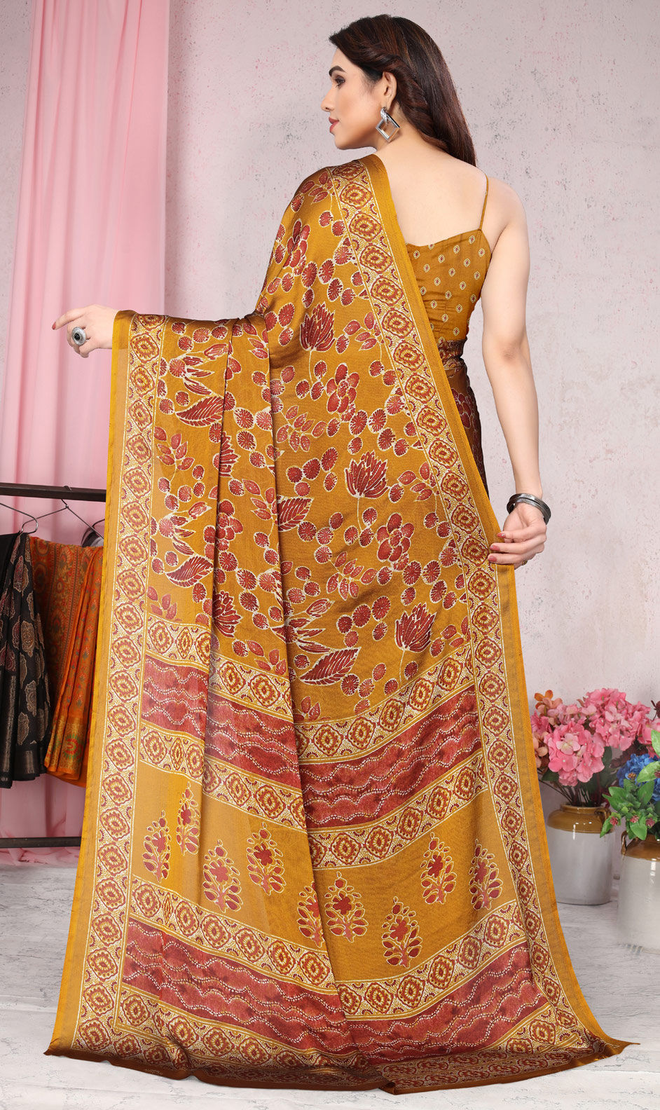 Casual Yellow color Chiffon fabric Saree : 1901235