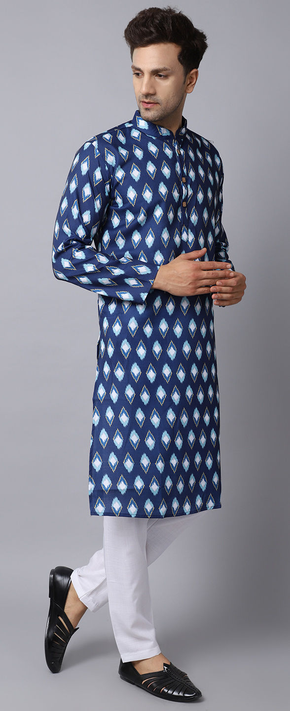 Party Wear Blue color Cotton fabric Kurta Pyjamas : 1906565