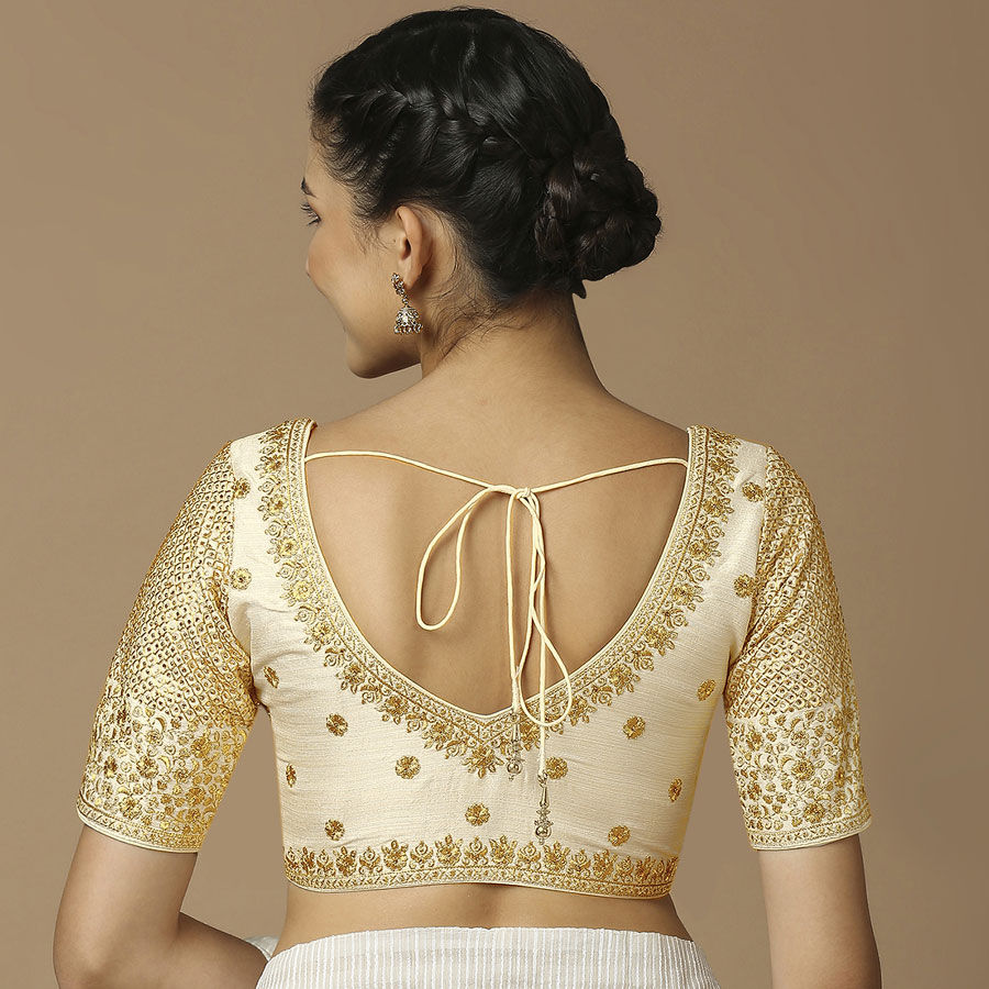 Casual Gold, White and Off White color Silk fabric Blouse : 1912721