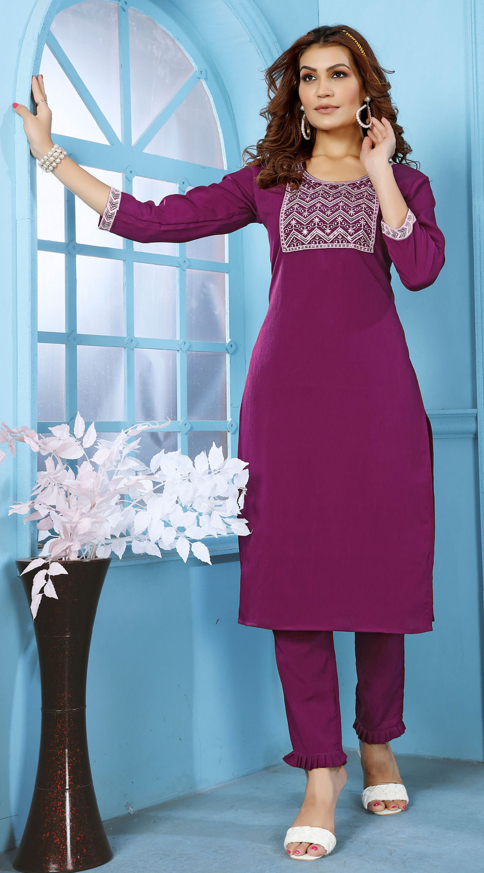 Festive, Party Wear Purple and Violet color Cotton fabric Salwar Kameez : 1916145