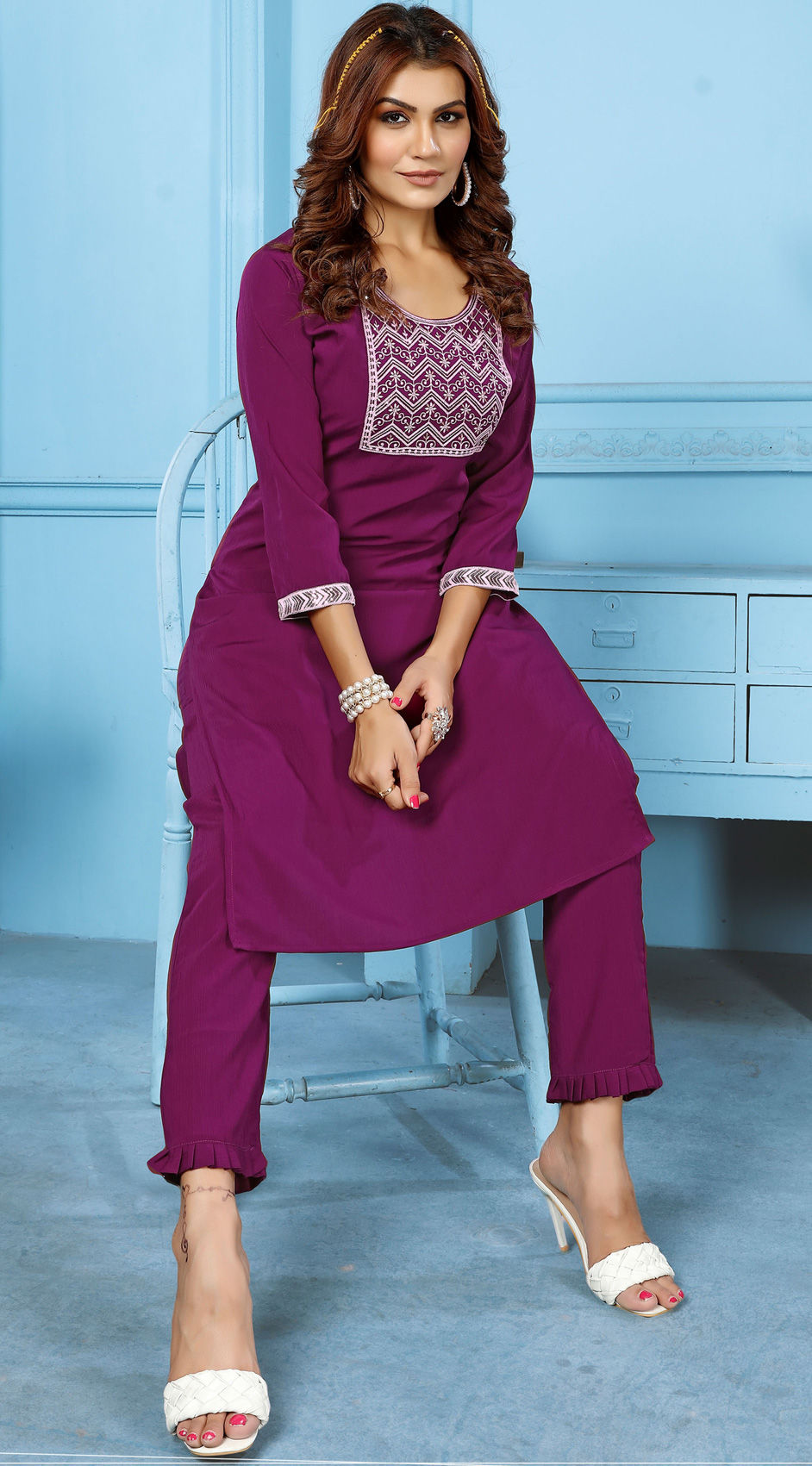 Festive, Party Wear Purple and Violet color Cotton fabric Salwar Kameez : 1916145