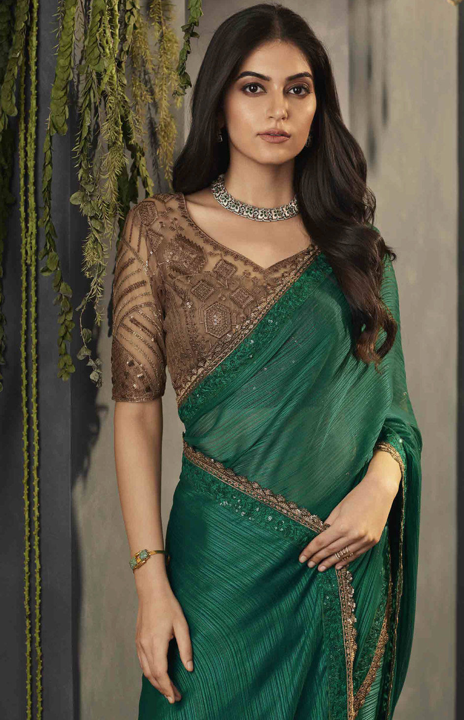 Festive, Reception, Traditional Green color Satin Silk fabric Saree ...