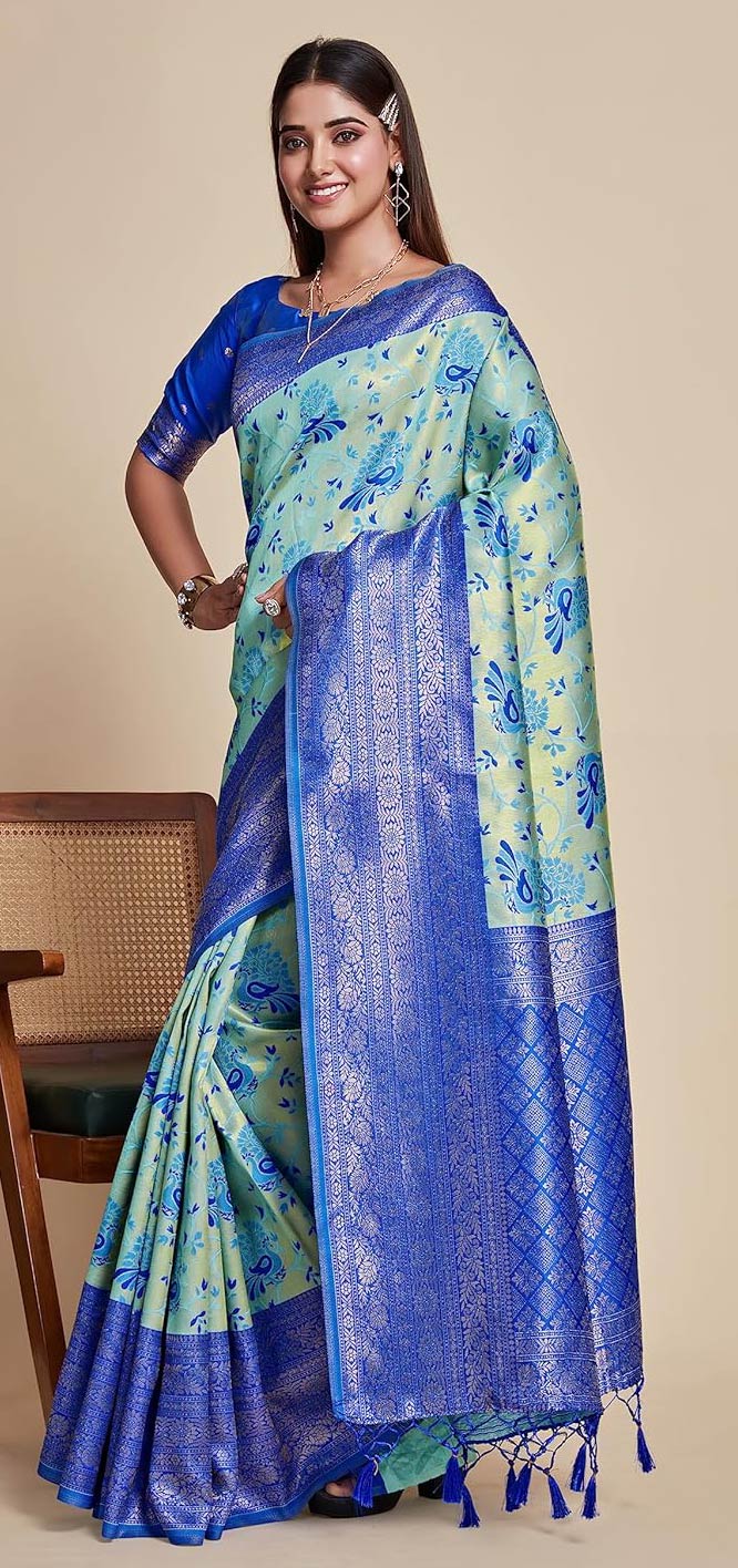 Bridal, Traditional, Wedding Blue color Kanjeevaram Silk fabric Saree ...