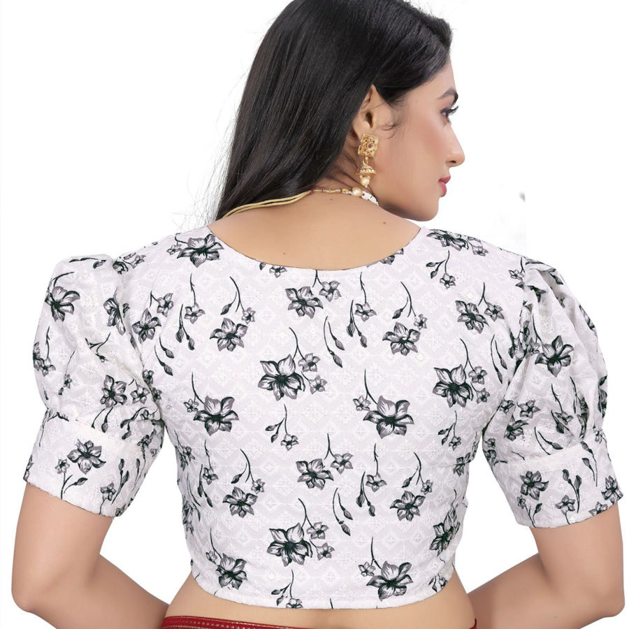 Festive Black and Grey, White and Off White color Cotton fabric Blouse ...