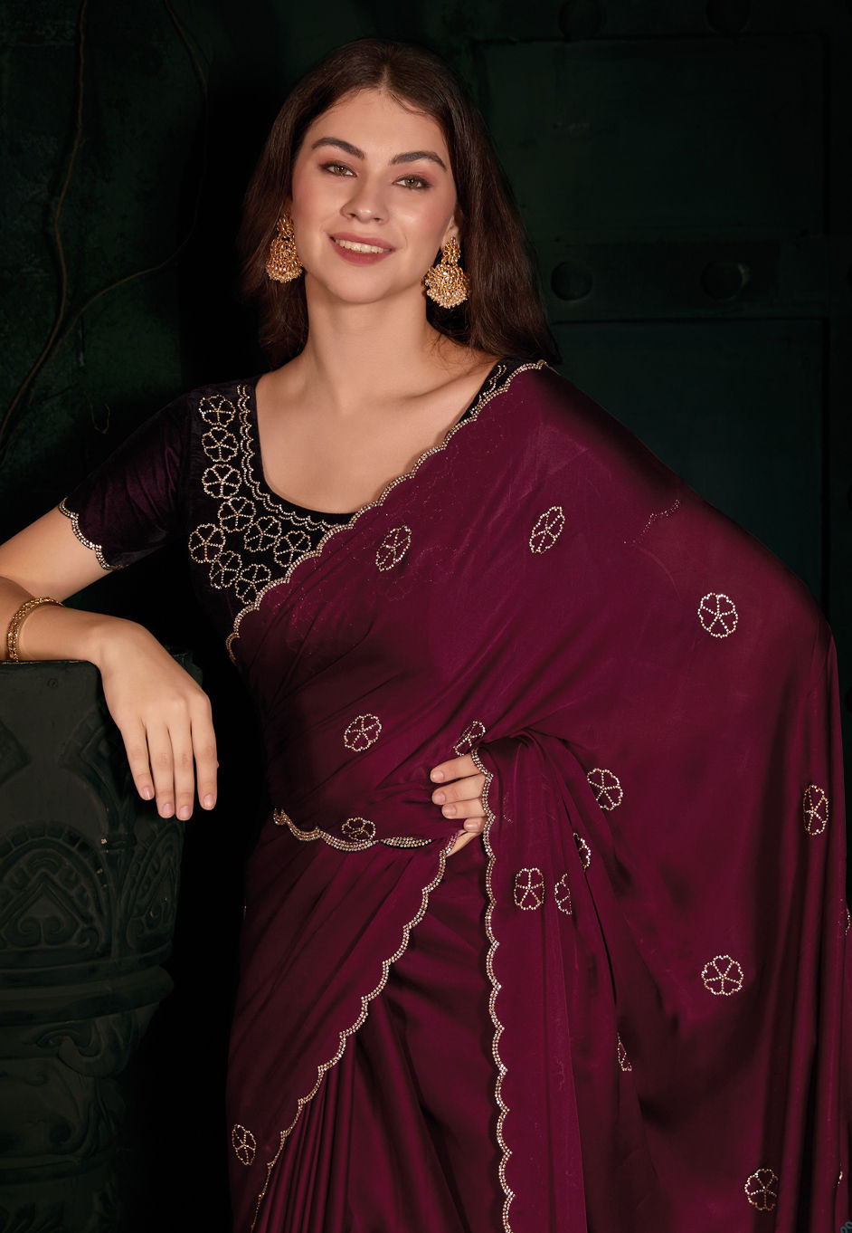 Festive, Reception, Traditional Red and Maroon color Satin Silk fabric ...