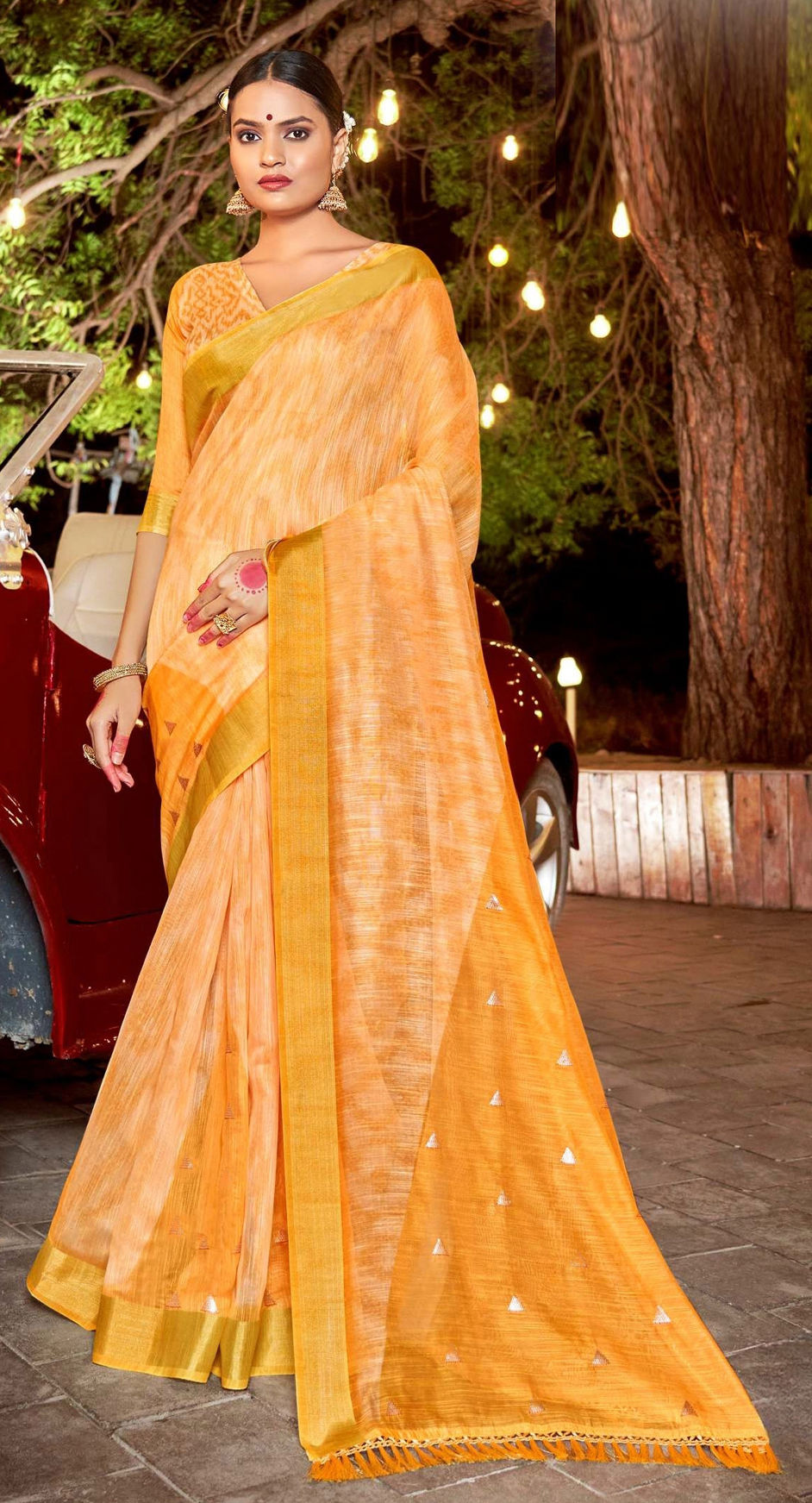 Party Wear, Traditional Yellow color Cotton fabric Saree : 1942945