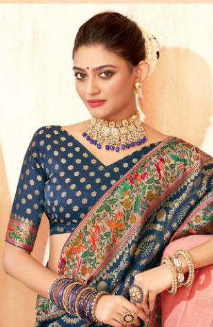 Engagement, Reception, Wedding Blue color Silk fabric Saree : 1943721