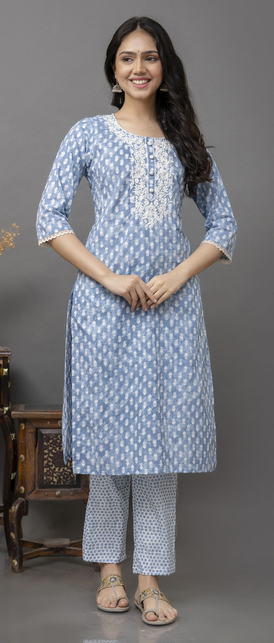 Summer Blue color Cotton fabric Salwar Kameez : 1946565