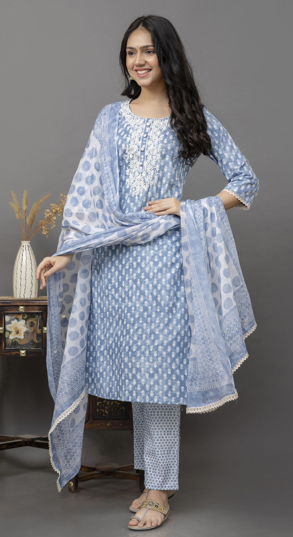 Summer Blue color Cotton fabric Salwar Kameez : 1946565