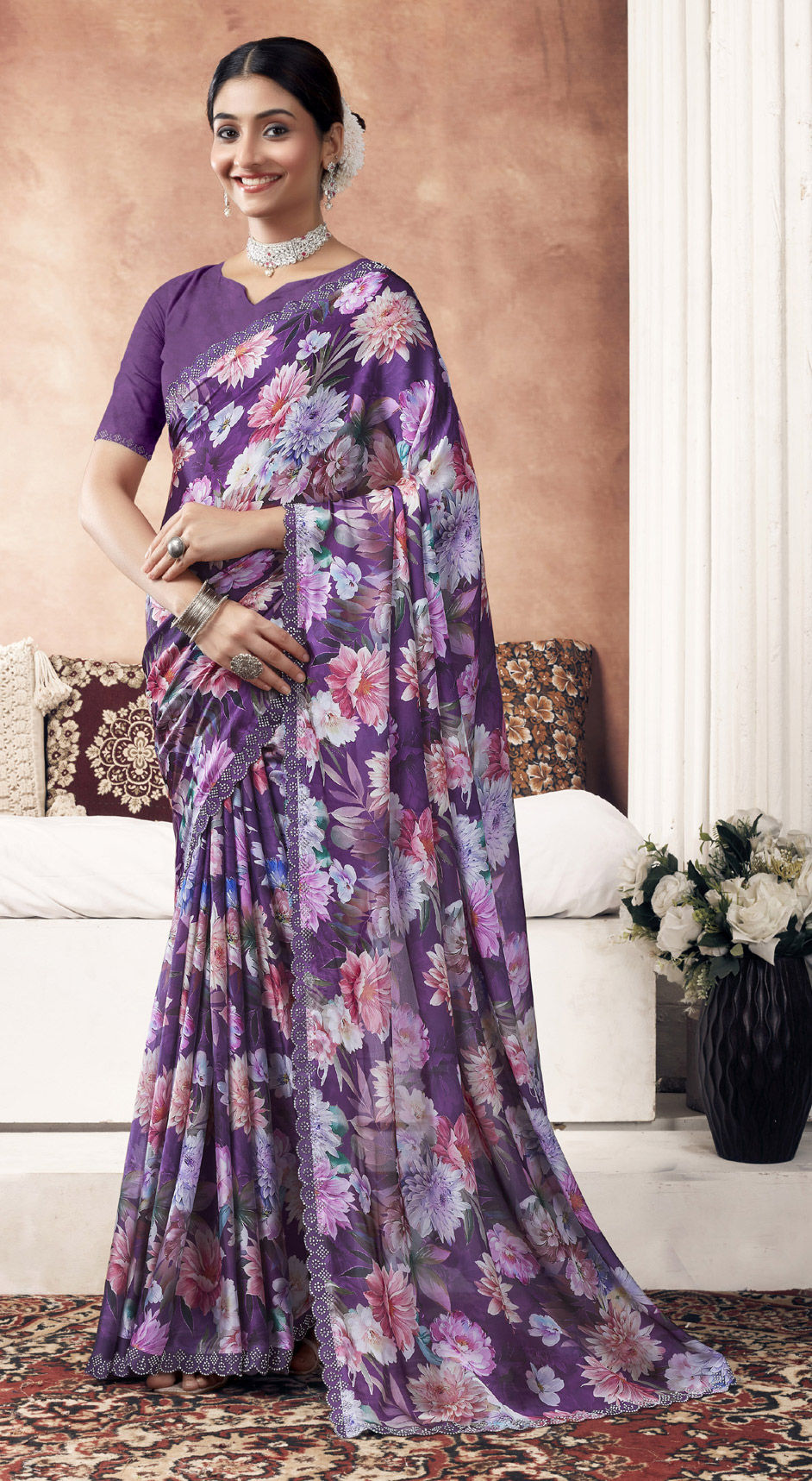 Festive, Party Wear, Traditional Purple and Violet color Satin Silk ...