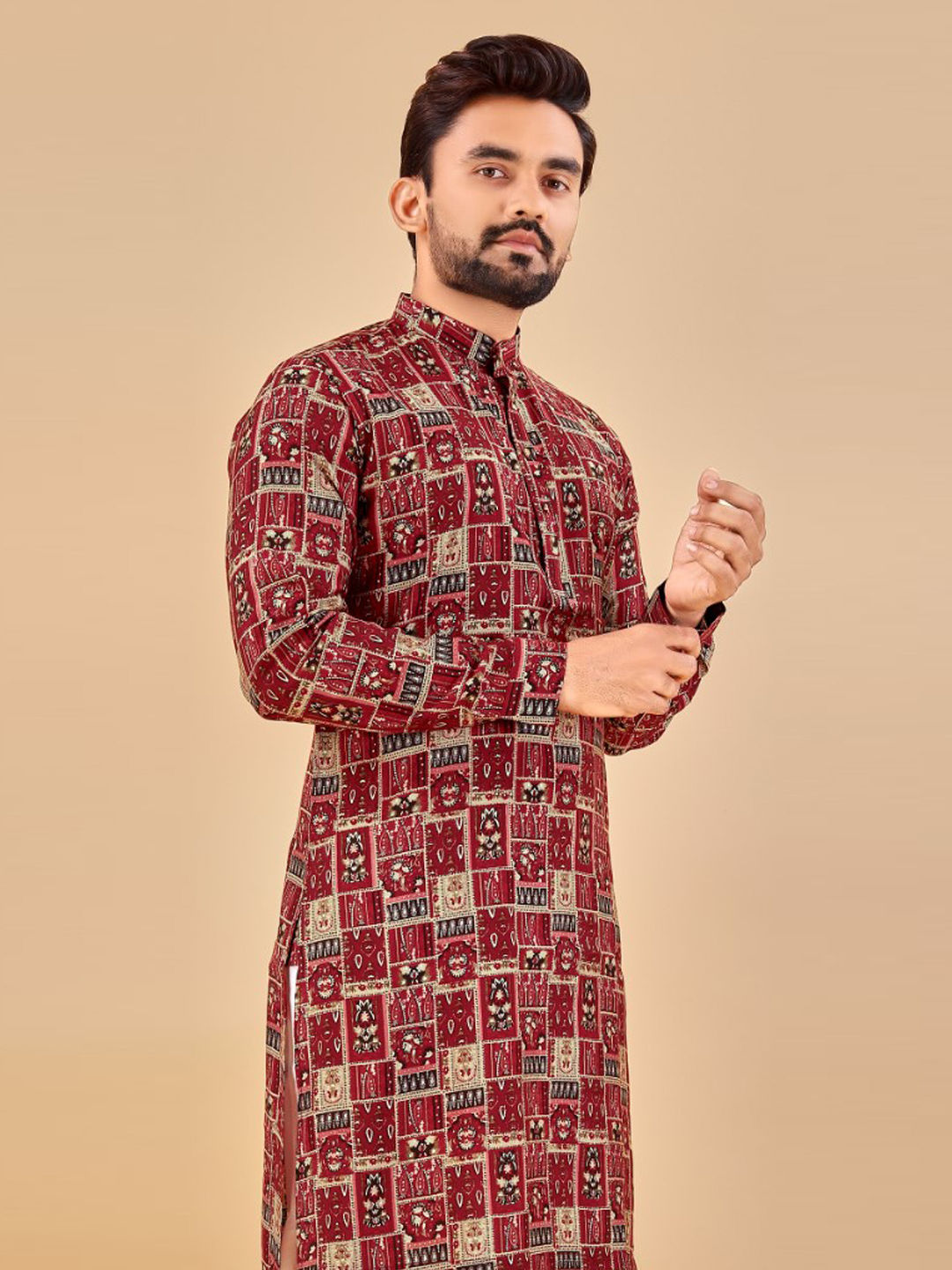 Wedding Red and Maroon color Cotton fabric Kurta : 1959677