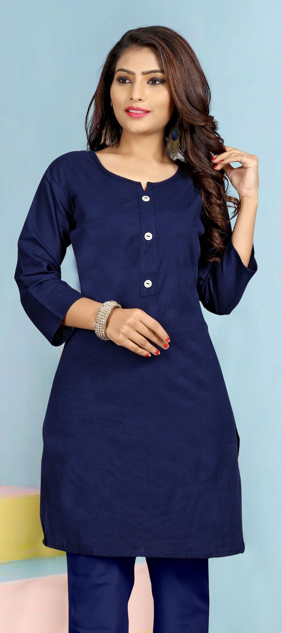 1529549: Casual Blue color Cotton fabric Kurti