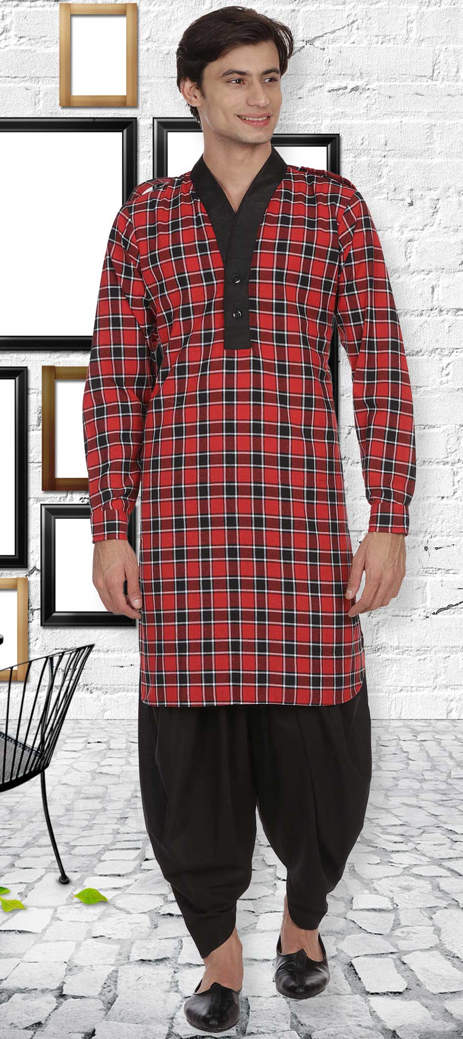 Pink and Majenta, Red and Maroon color Cotton fabric Pathani Suit : 1581166