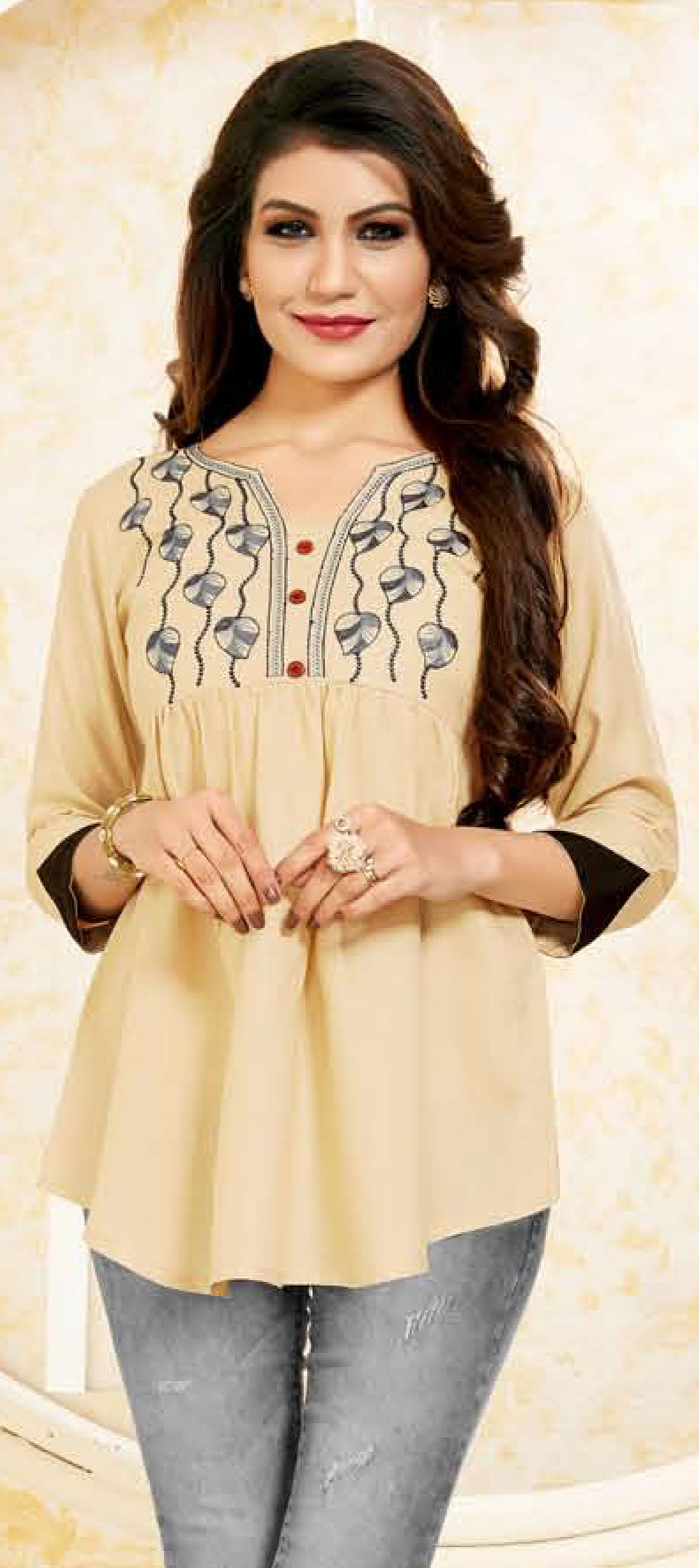Casual Beige and Brown color Cotton fabric Tops and Shirts : 1584804