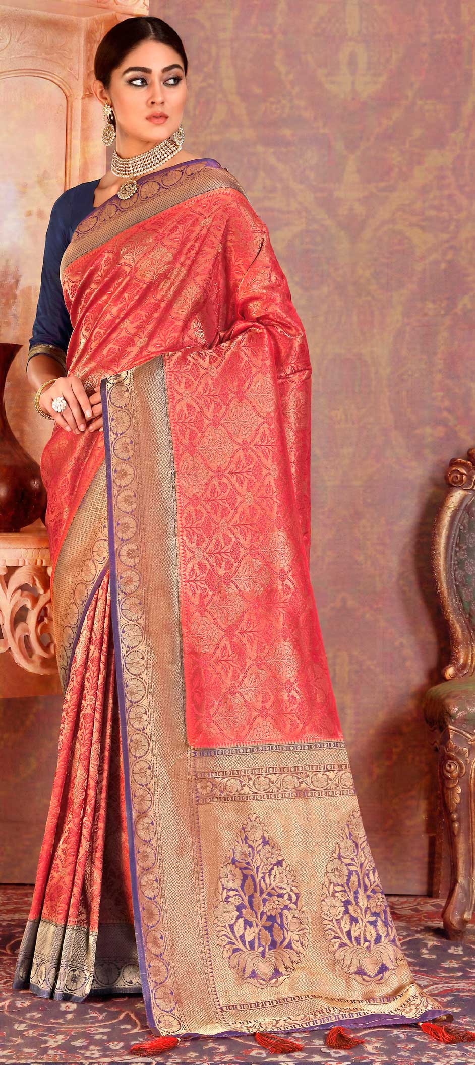 Traditional Red and Maroon color Art Silk, Silk fabric Saree : 1608572