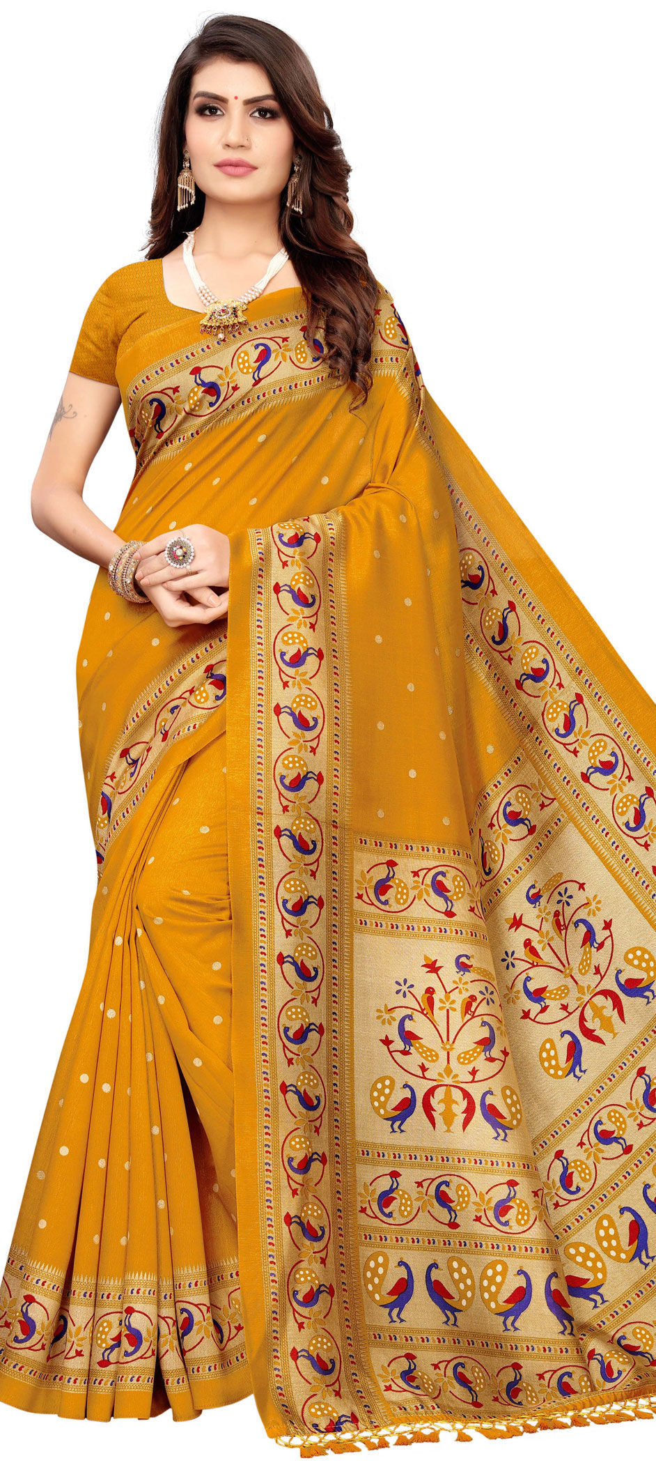 Traditional Yellow color Cotton fabric Saree : 1646692