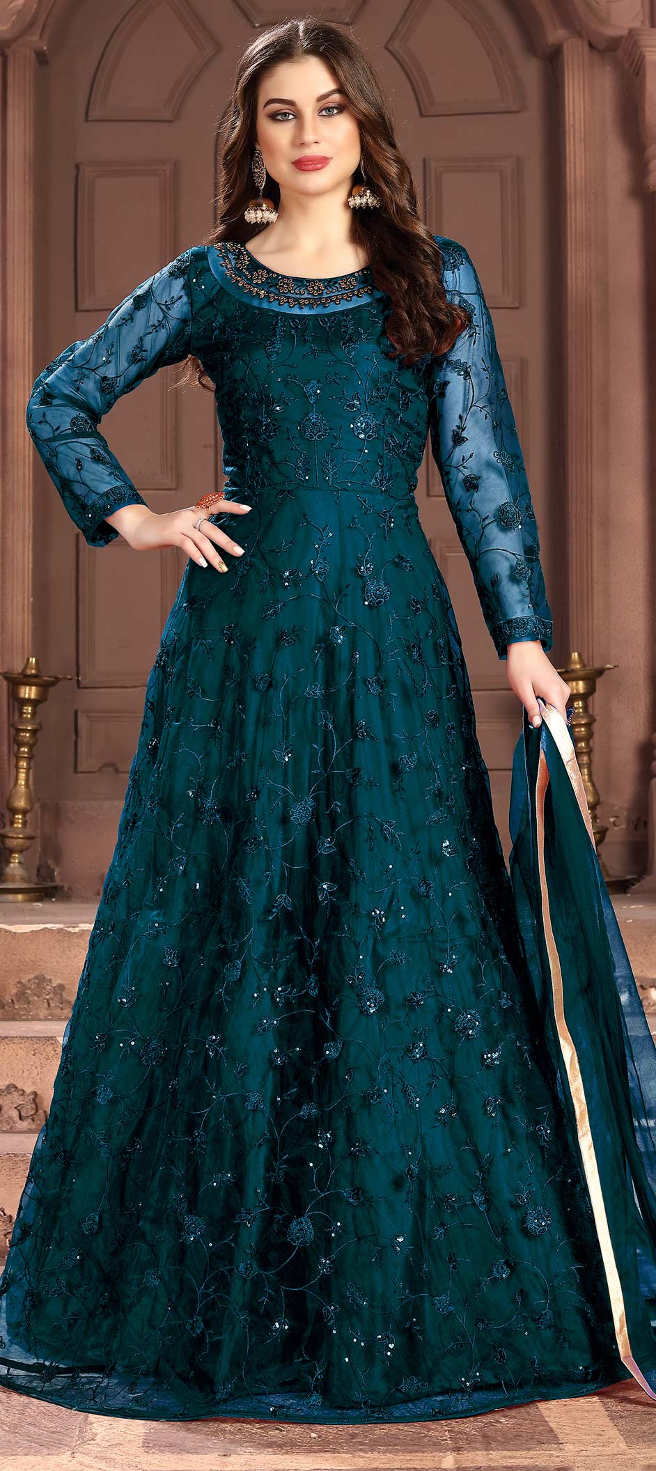 Festive Blue color Net fabric Salwar Kameez : 1661830