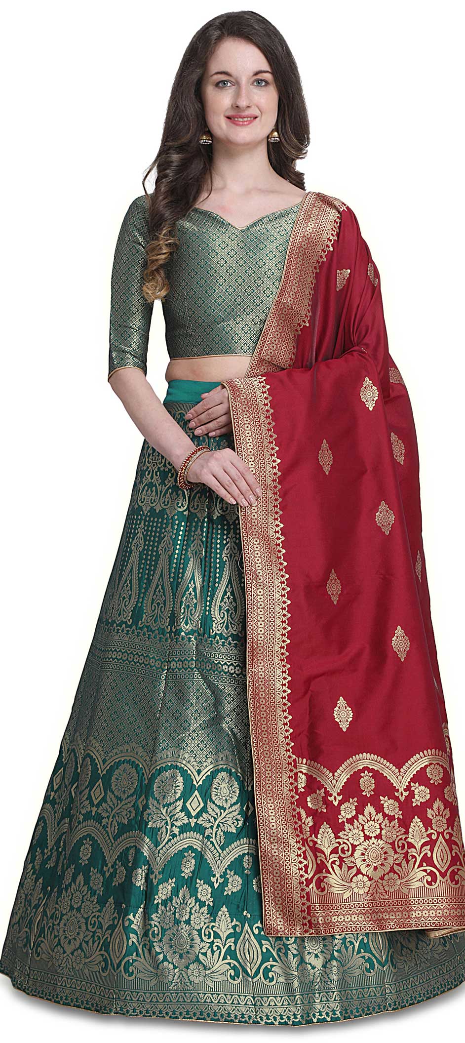 Festive Green color Jacquard fabric Lehenga : 1672179