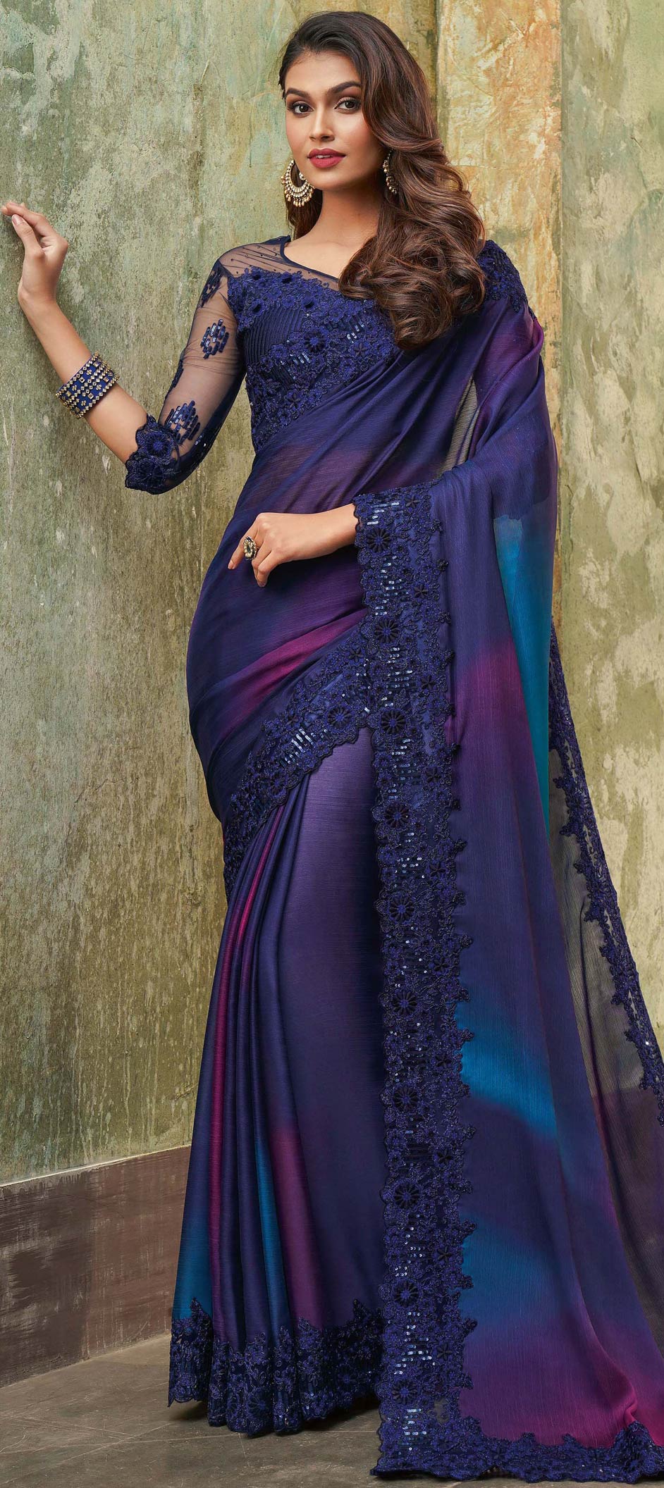 Engagement, Festive, Reception Multicolor color Chiffon fabric Saree ...