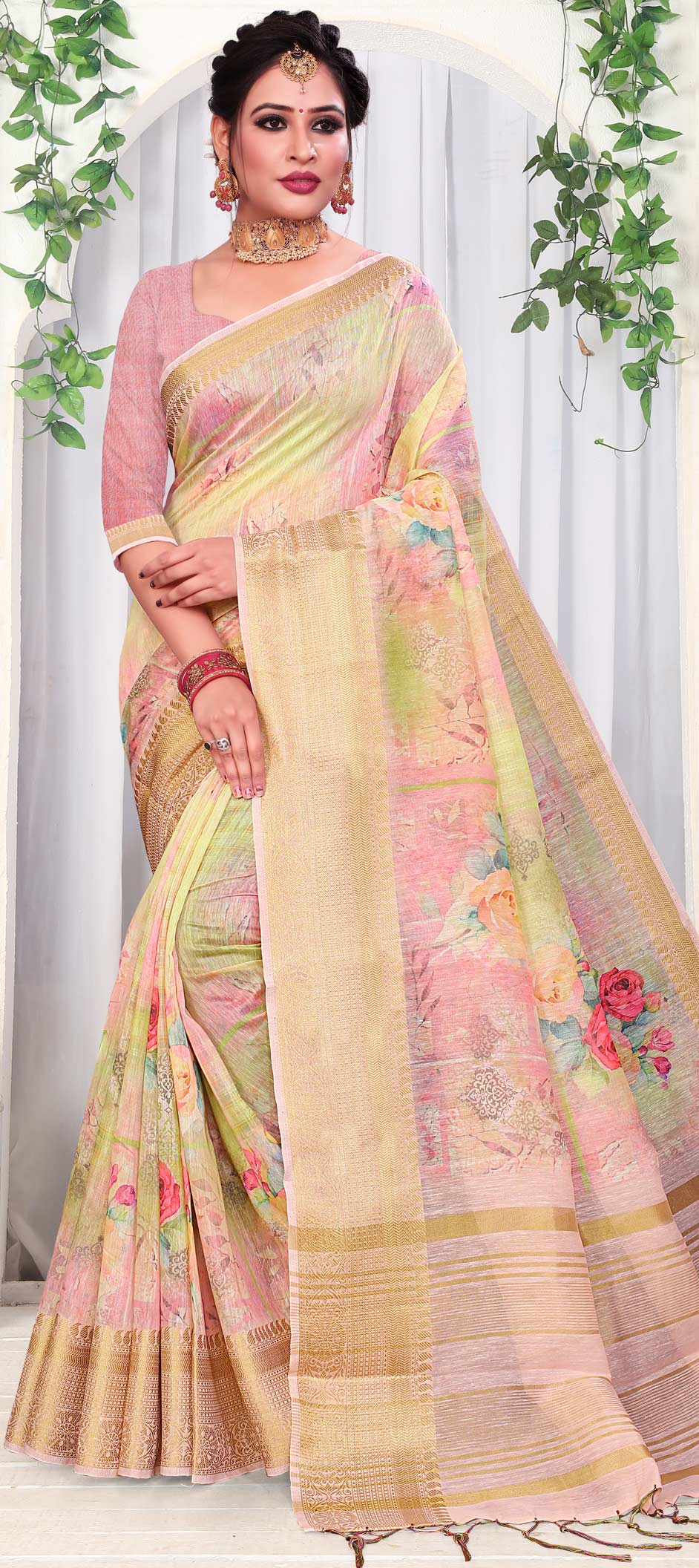 Festive, Party Wear Multicolor color Linen fabric Saree : 1699013