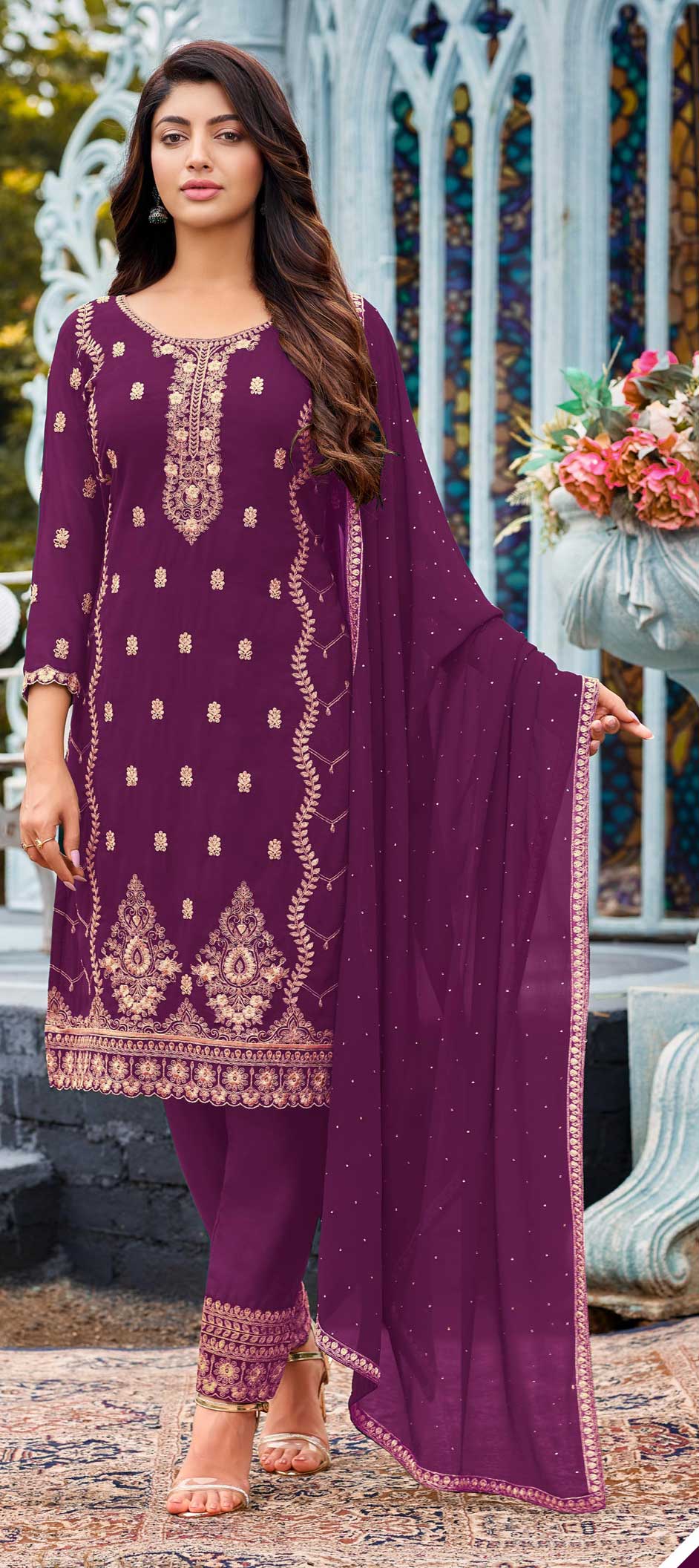 Festive, Party Wear Purple and Violet color Faux Georgette fabric ...