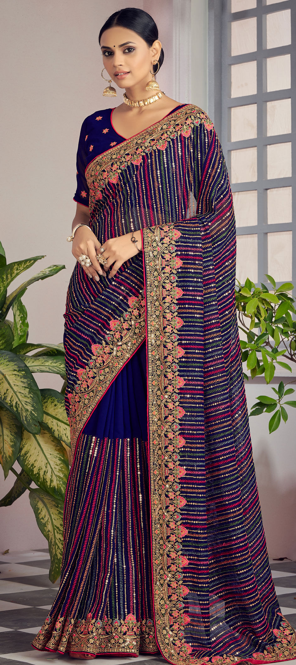 Party Wear, Reception Blue color Georgette fabric Saree : 1815535