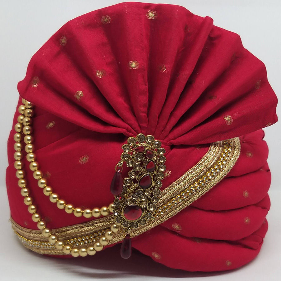 Red and Maroon color Chanderi Silk fabric Turban : 1824944